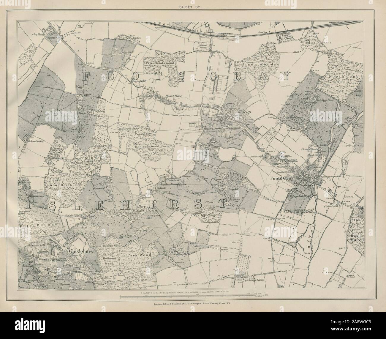Stanford Library map of London Sheet 32 Chislehurst Foots Cray Sidcup ...