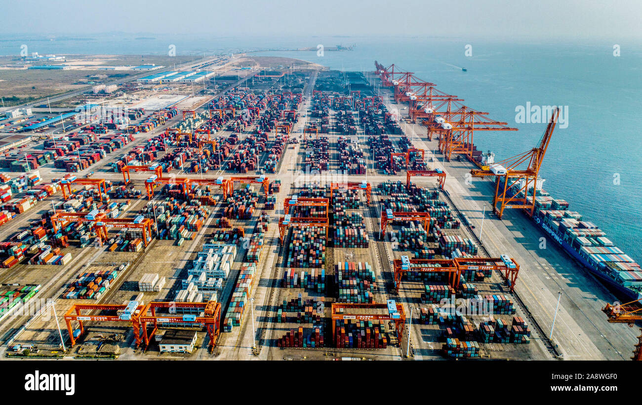 A view of the container terminal at the Qinzhou Port area of the China ...