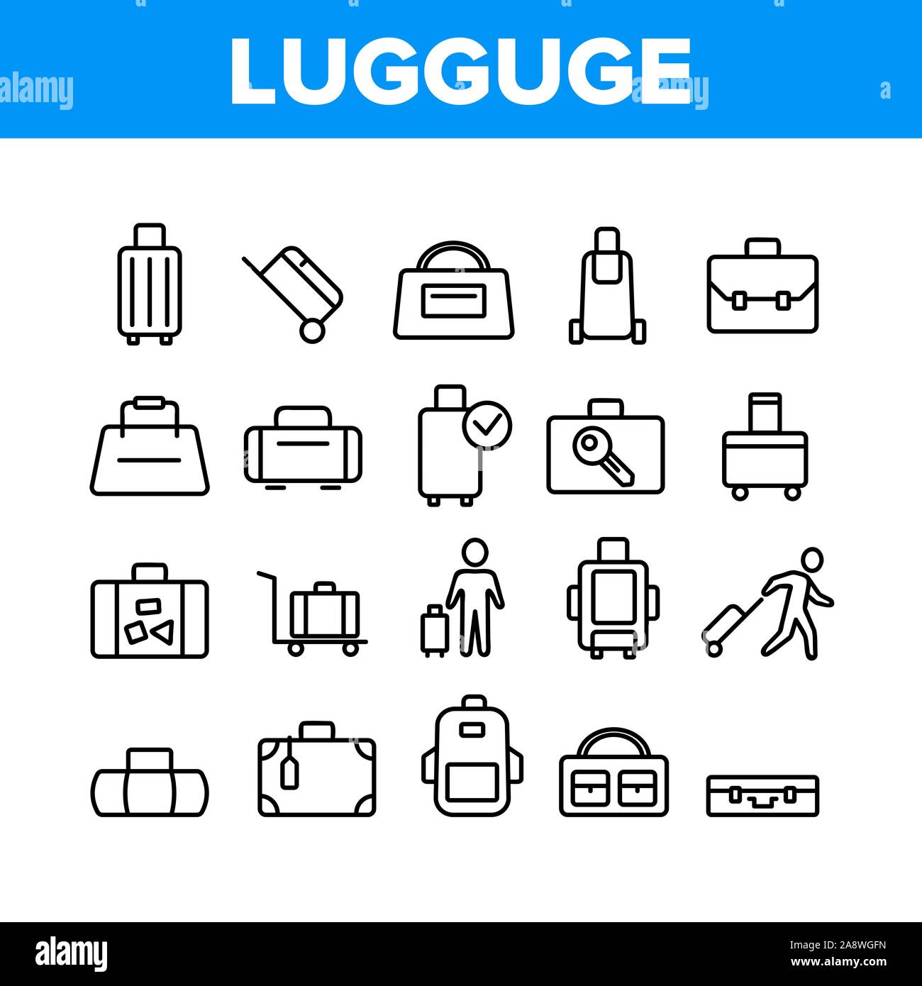 Luggage And Baggage Collection Icons Set Vector Stock Vector Image ...