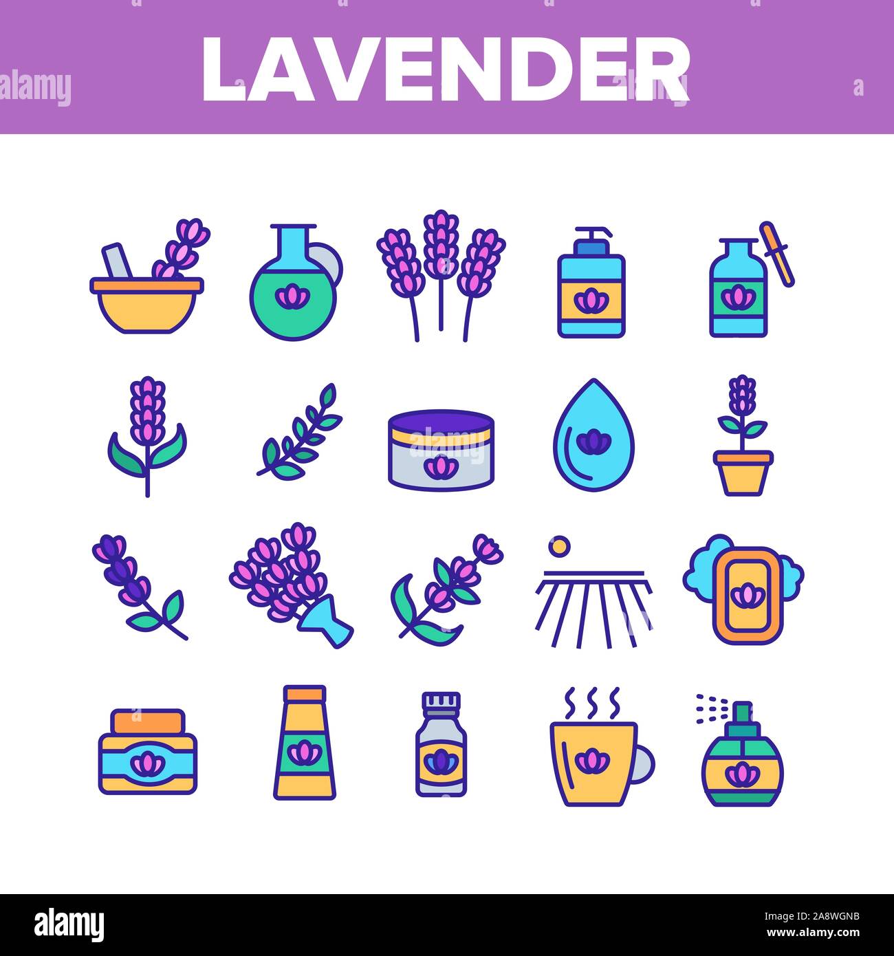 Lavender Collection Elements Icons Set Vector Stock Vector Image & Art ...