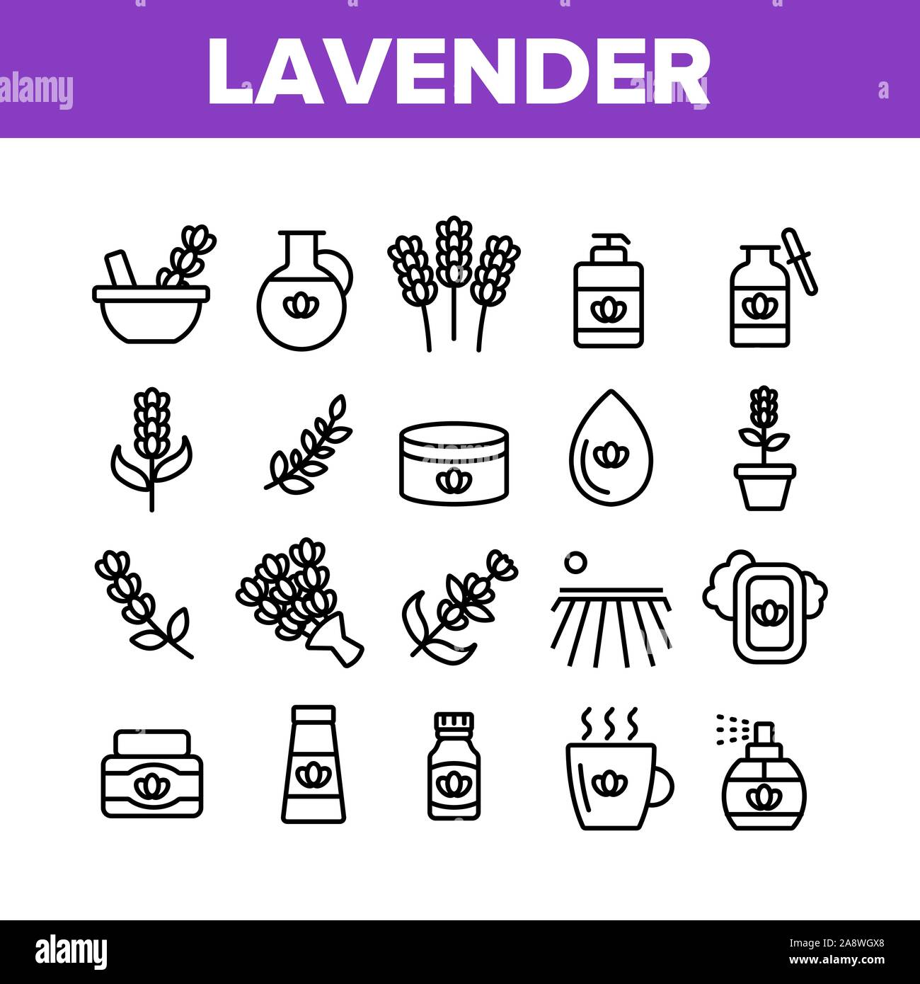 Lavender Collection Elements Icons Set Vector Stock Vector Image & Art ...