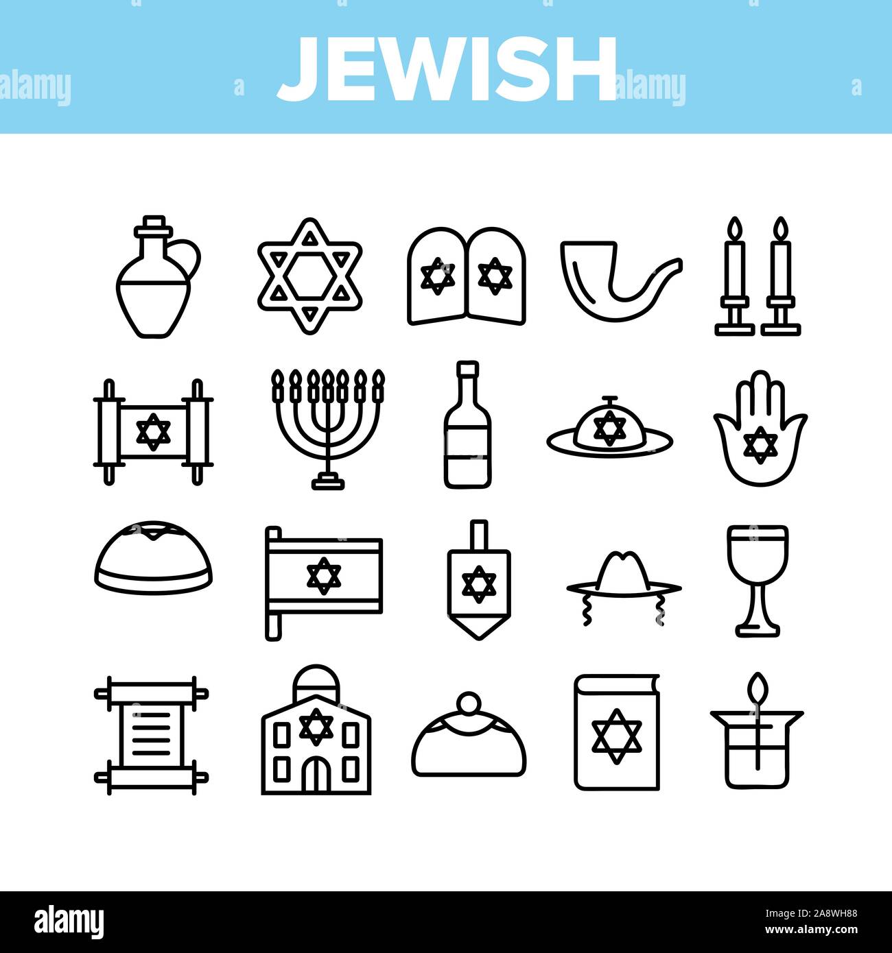 Jewish Israel Religion Collection Icons Set Vector Stock Vector Image ...