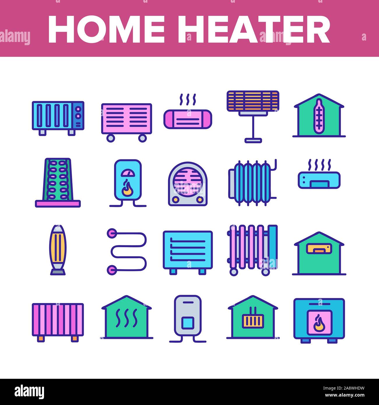 Home Heater Collection Elements Icons Set Vector Stock Vector Image ...