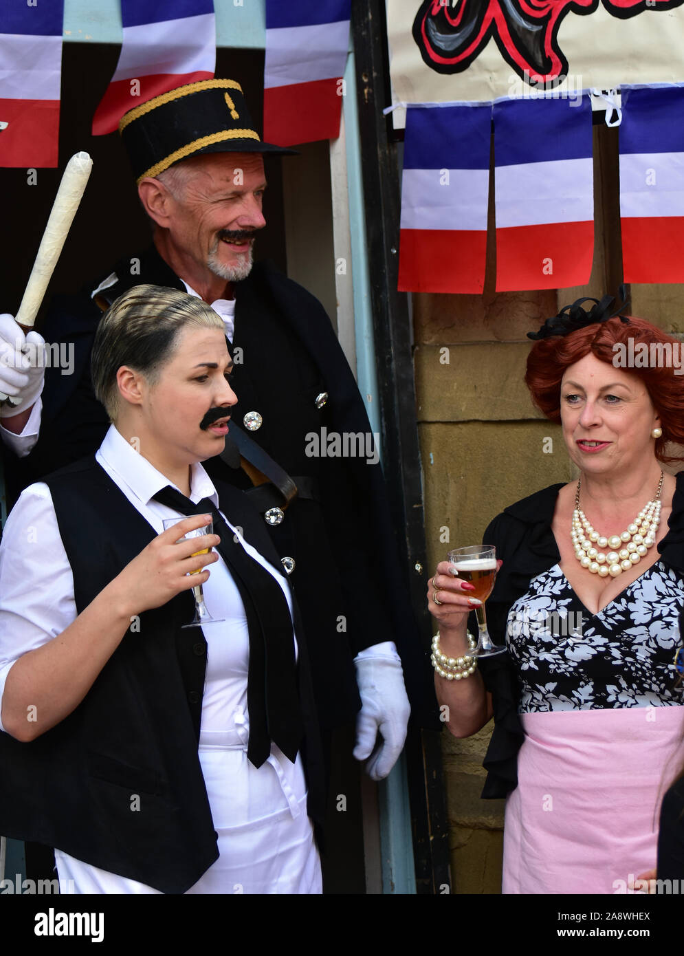 Allo Allo characters Haworth 1940s weekend, Yorkshire Stock Photo - Alamy