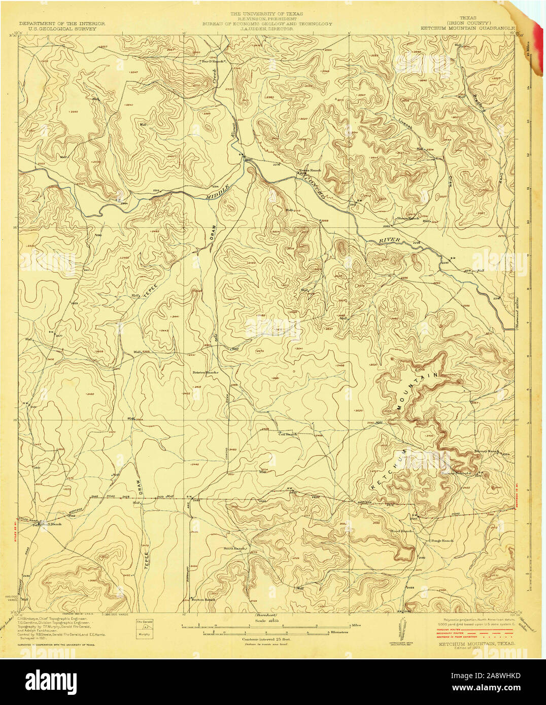 USGS TOPO Map Texas TX Ketchum Mountain 109984 1923 62500 Restoration ...