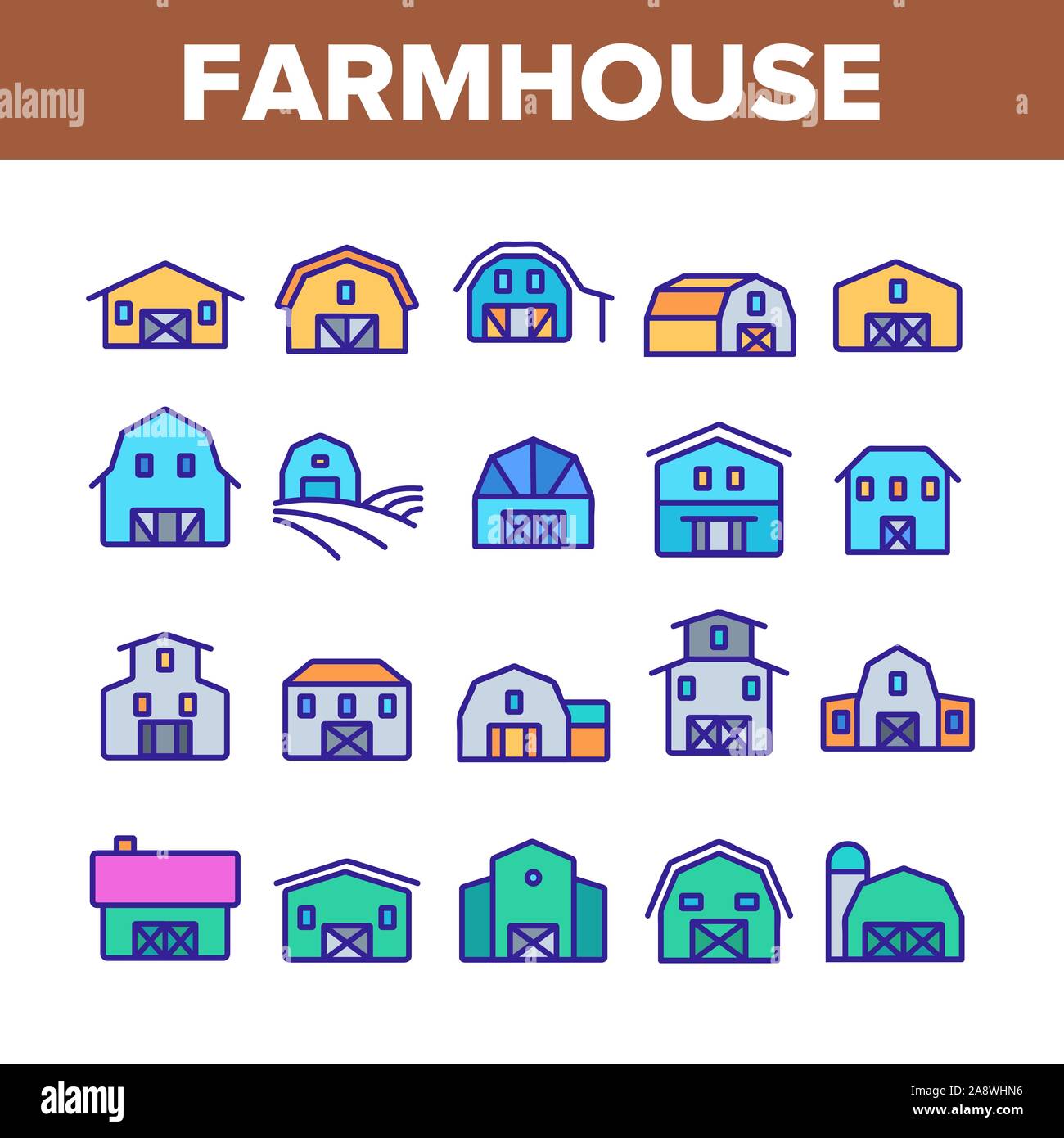 Farmhouse Collection Elements Icons Set Vector Stock Vector Image & Art ...