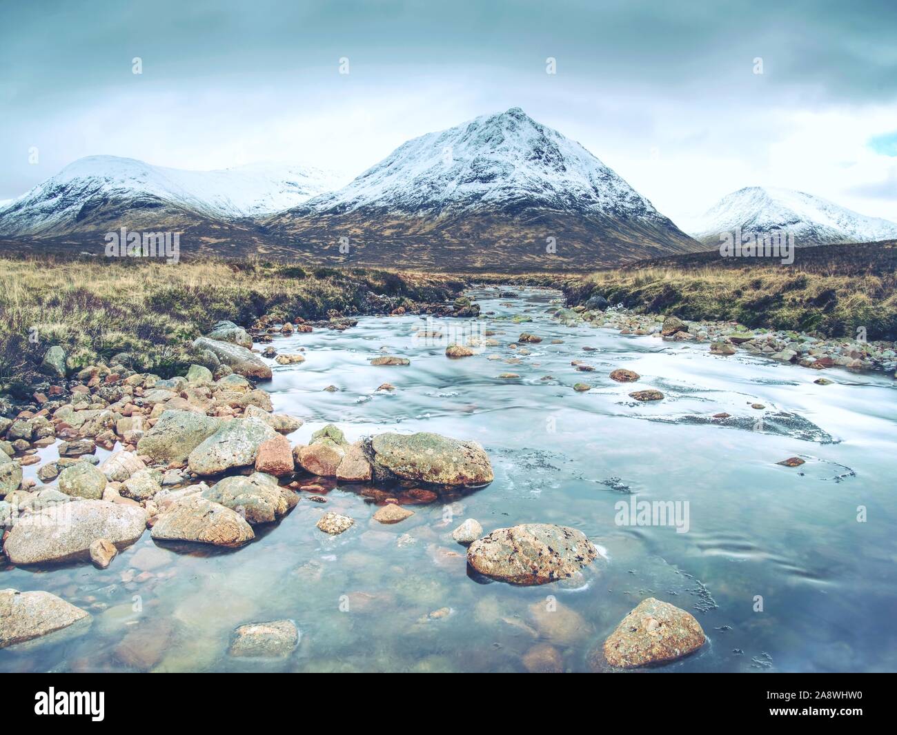 Rapids on mystic River Coe, mountain landscape scenery in Scotland ...