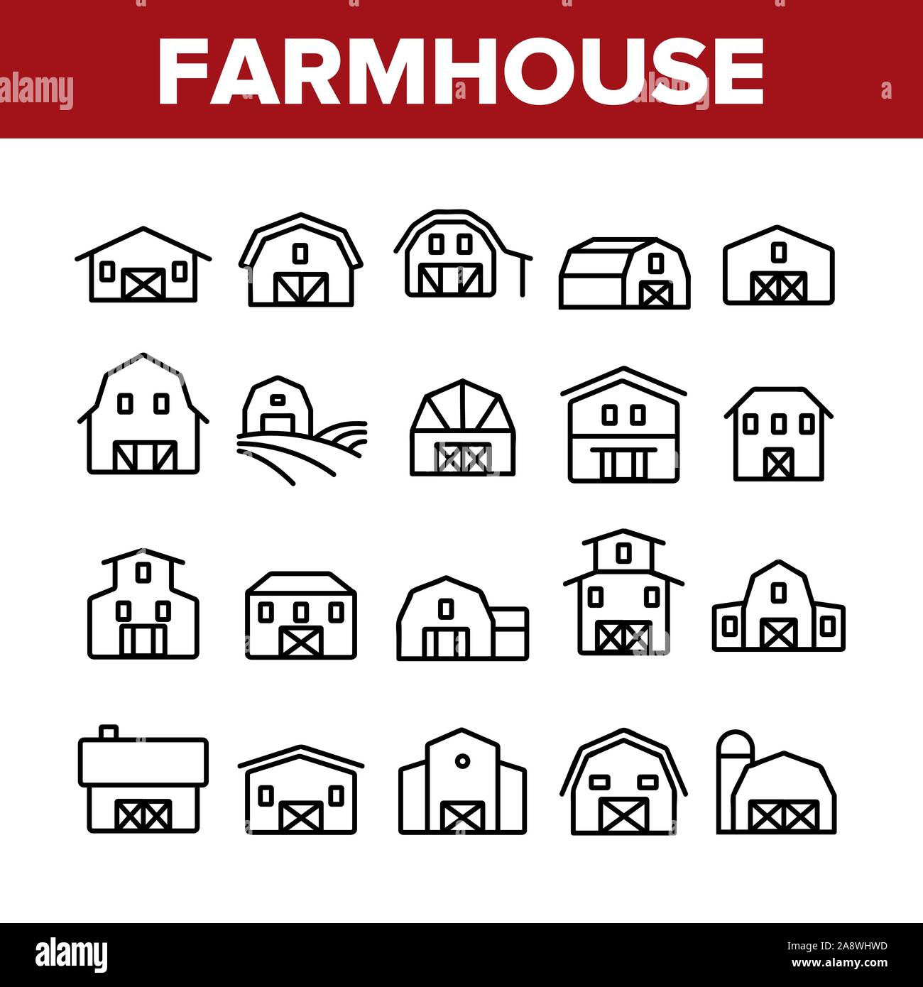 Farmhouse Collection Elements Icons Set Vector Stock Vector Image & Art ...