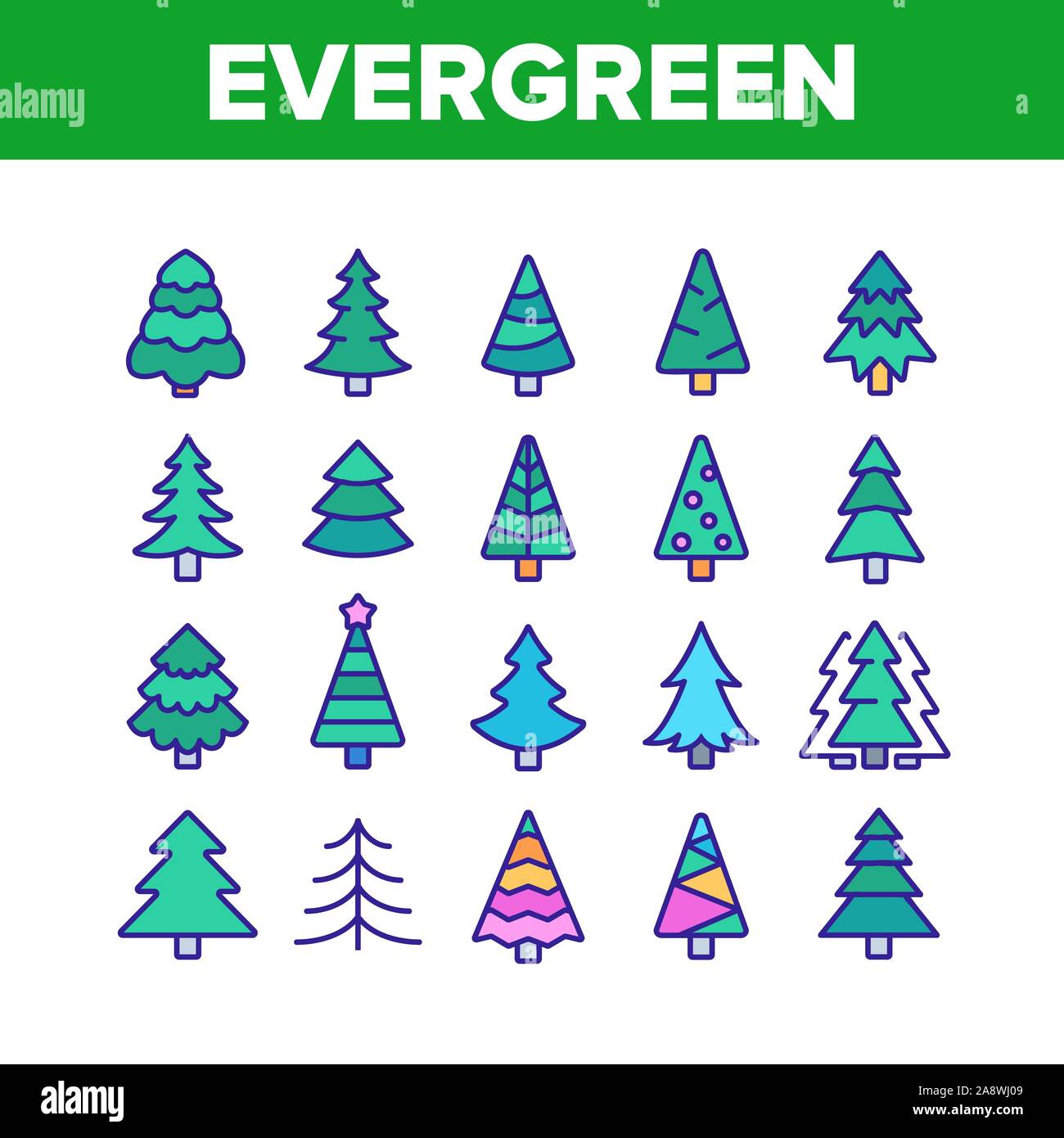 Evergreen Pine Tree Collection Icons Set Vector Stock Vector Image ...