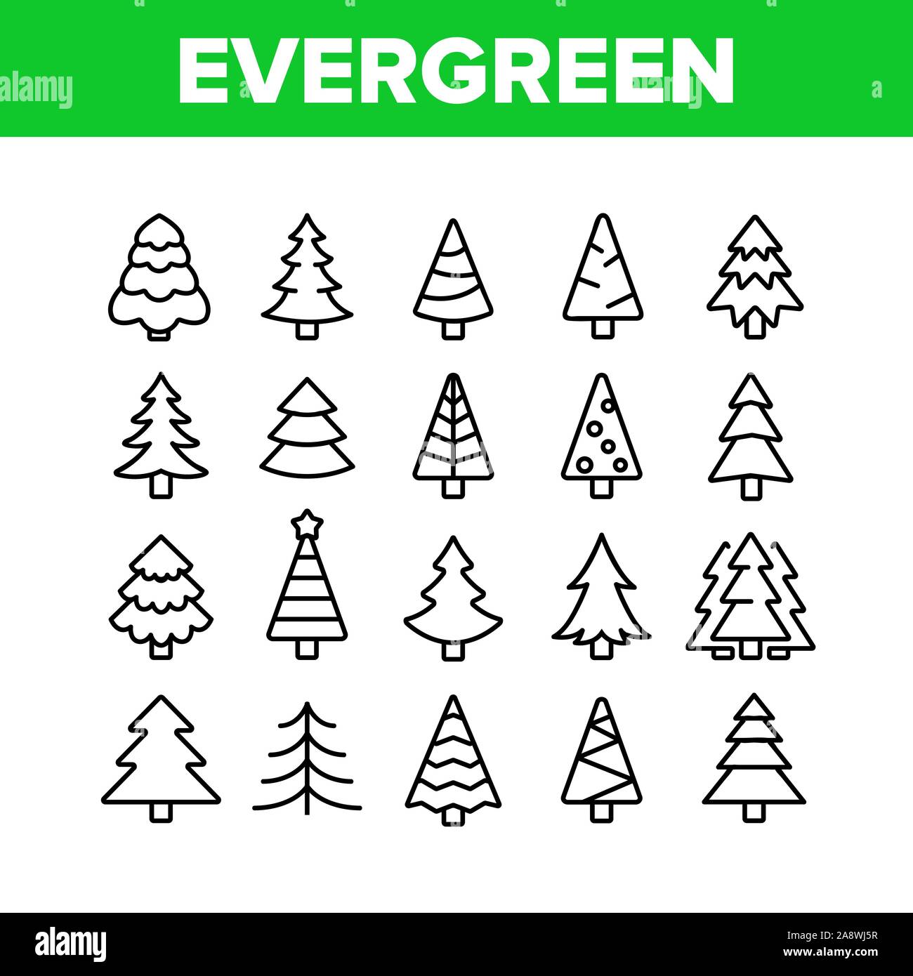 Evergreen Pine Tree Collection Icons Set Vector Stock Vector Image ...