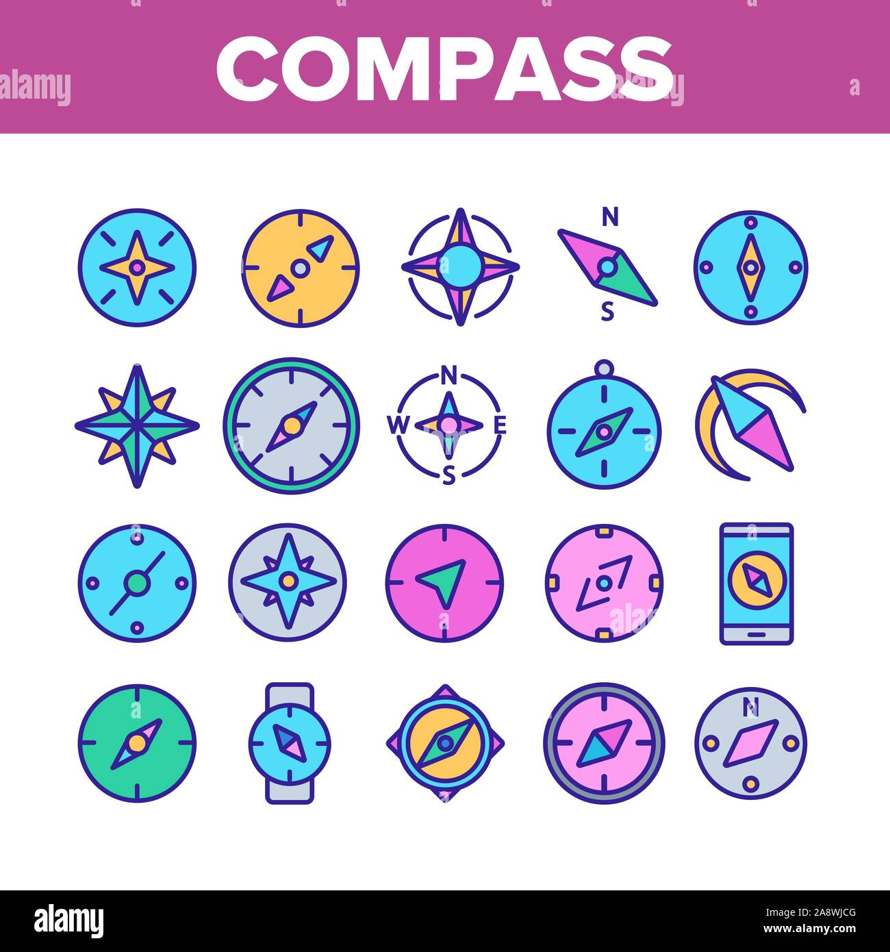 Compass Navigation Collection Icons Set Vector Stock Vector Image & Art ...