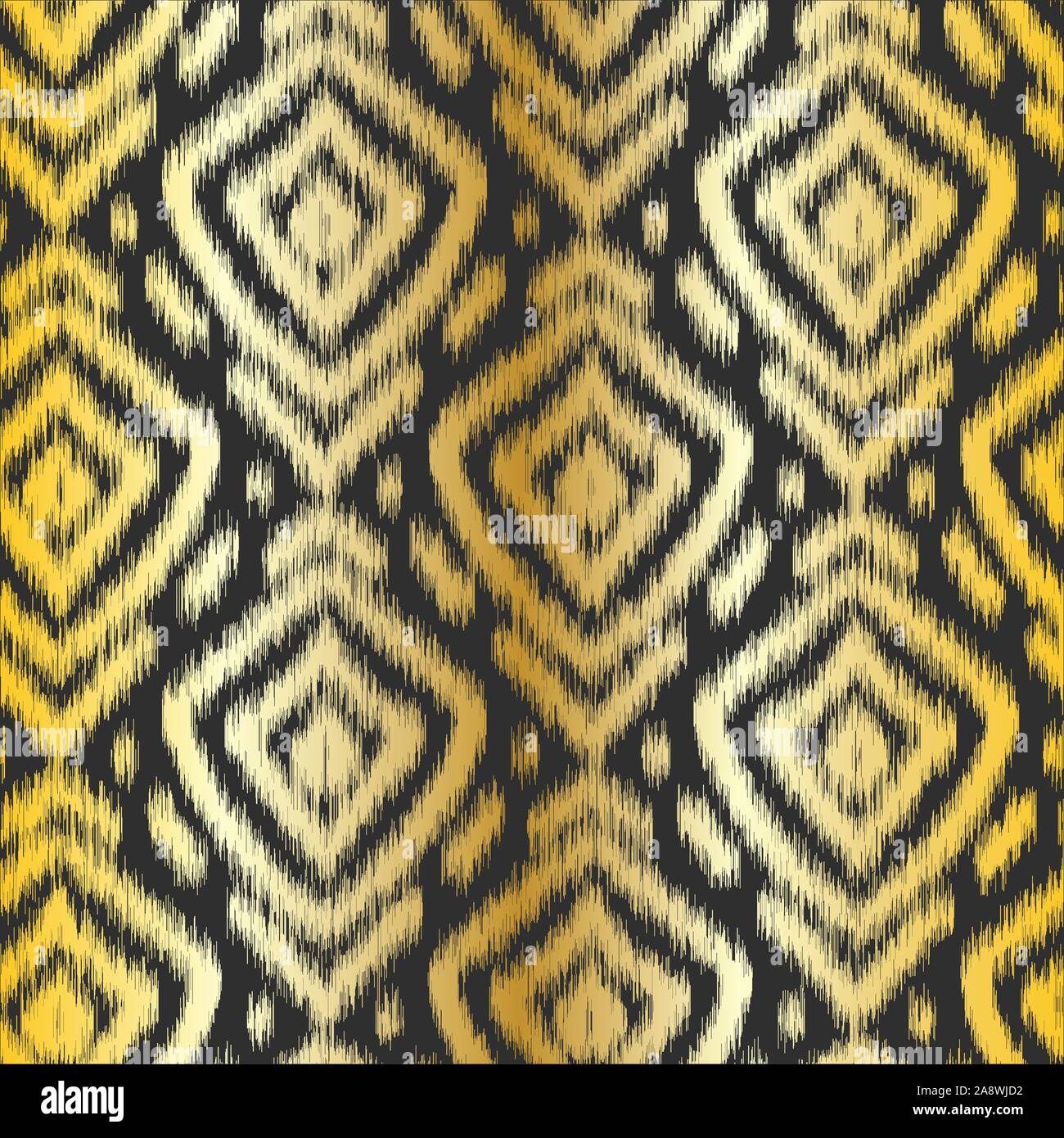 Gold diamond ikat seamless pattern swatch on black Stock Vector Image ...
