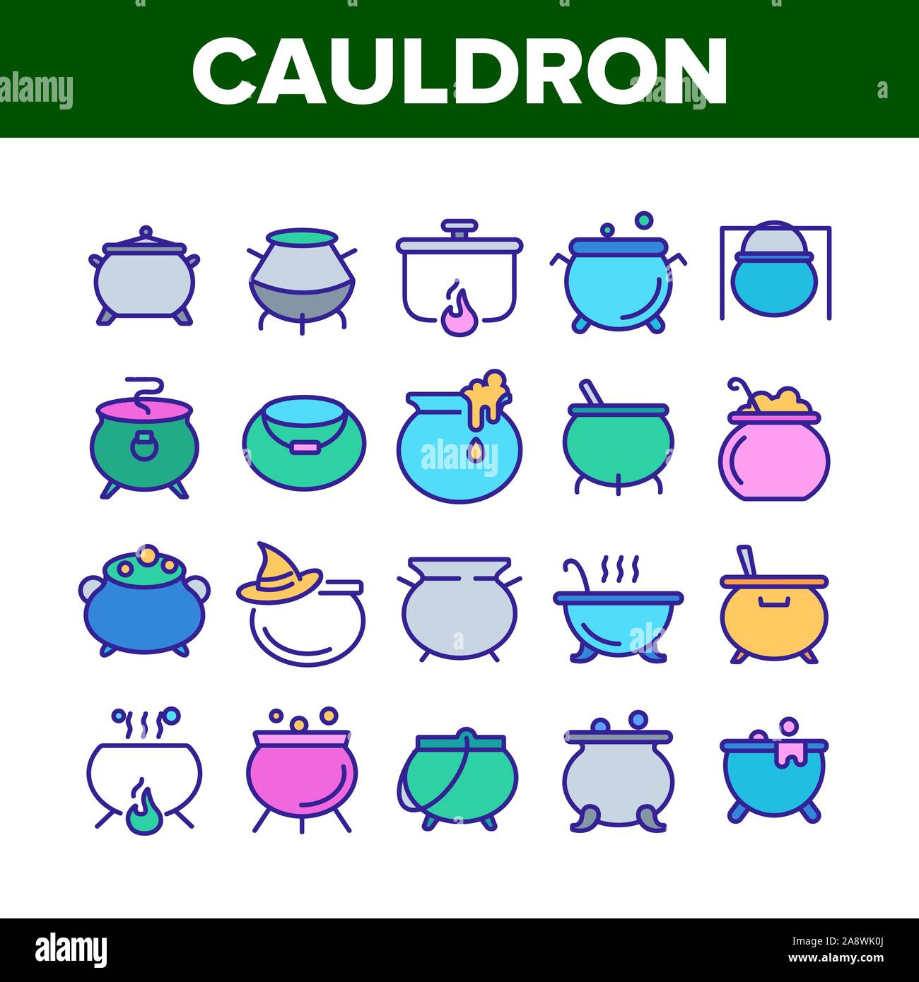 Cauldron Collection Elements Icons Set Vector Stock Vector Image & Art ...
