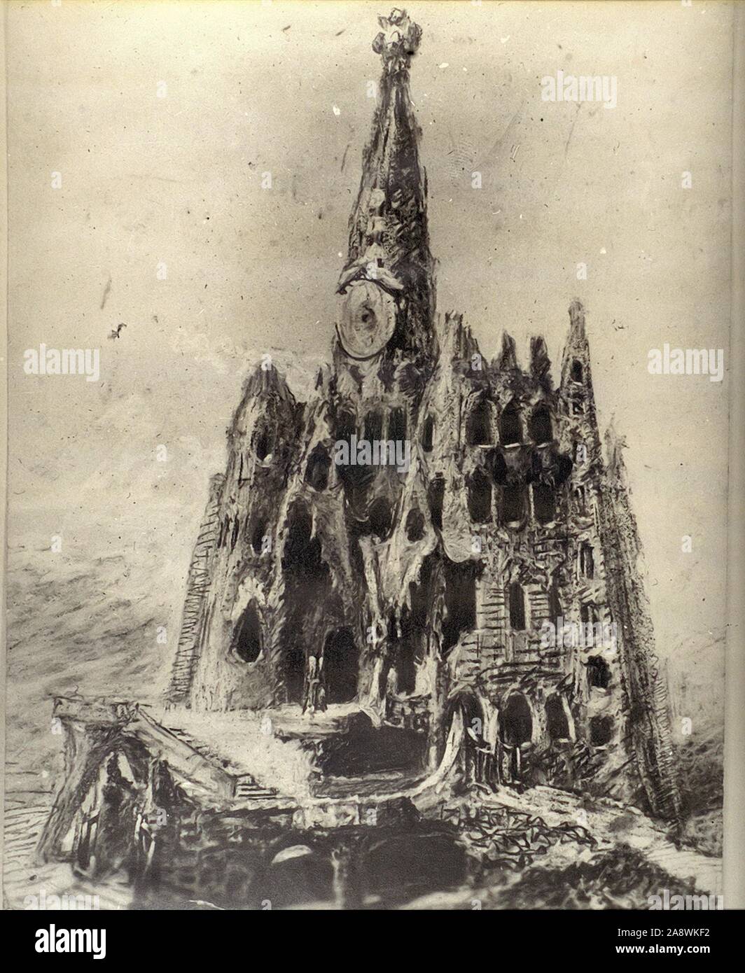 Drawing by Gaudí of the church of Colonia Güell, Barcelona, 1911 ...