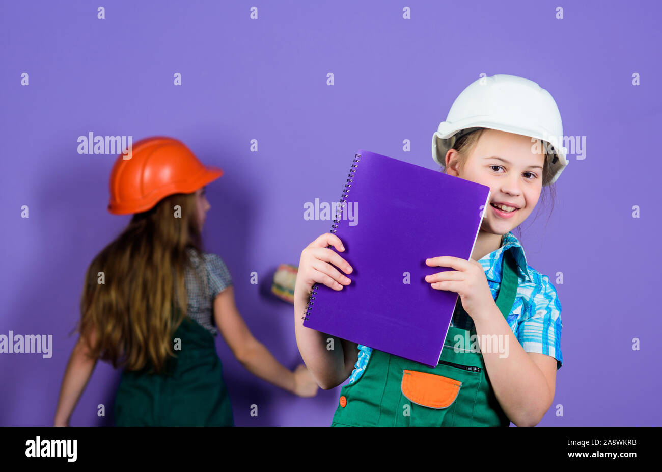 Control renovation process. Kids happy renovating home. Repaint walls ...