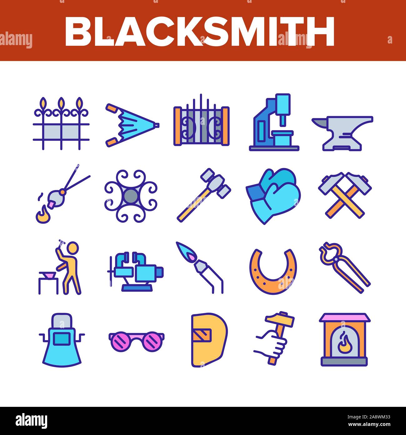 Blacksmith Collection Elements Icons Set Vector Stock Vector Image ...