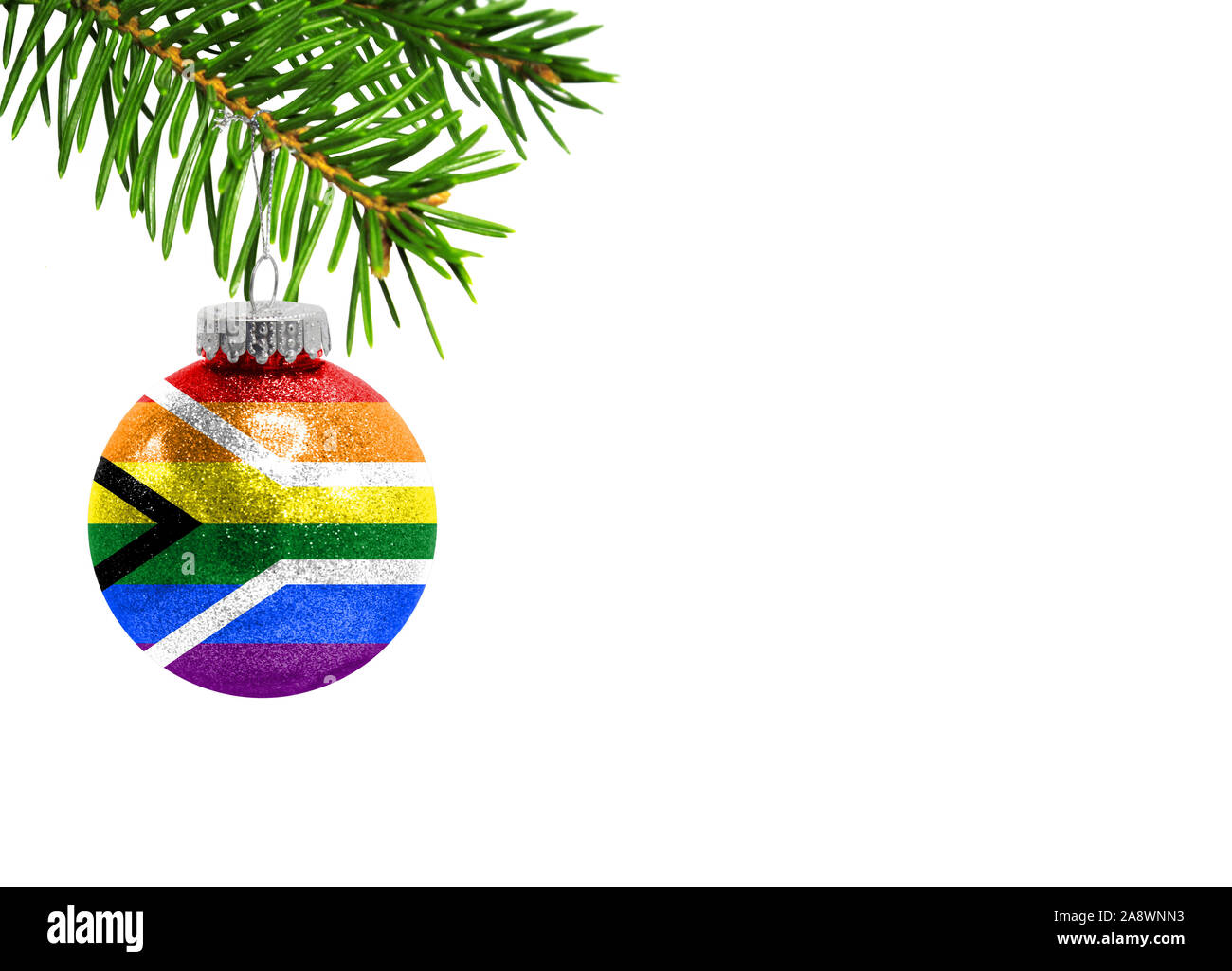 Glass Christmas ball toy isolated on white background with the flag of ...