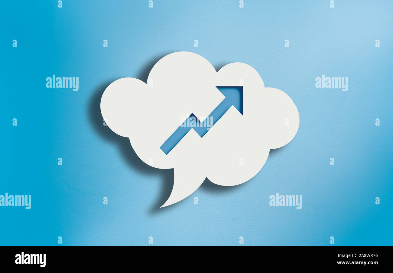 Cut out financial arrow sign icon in a cloud shape speech bubble on ...
