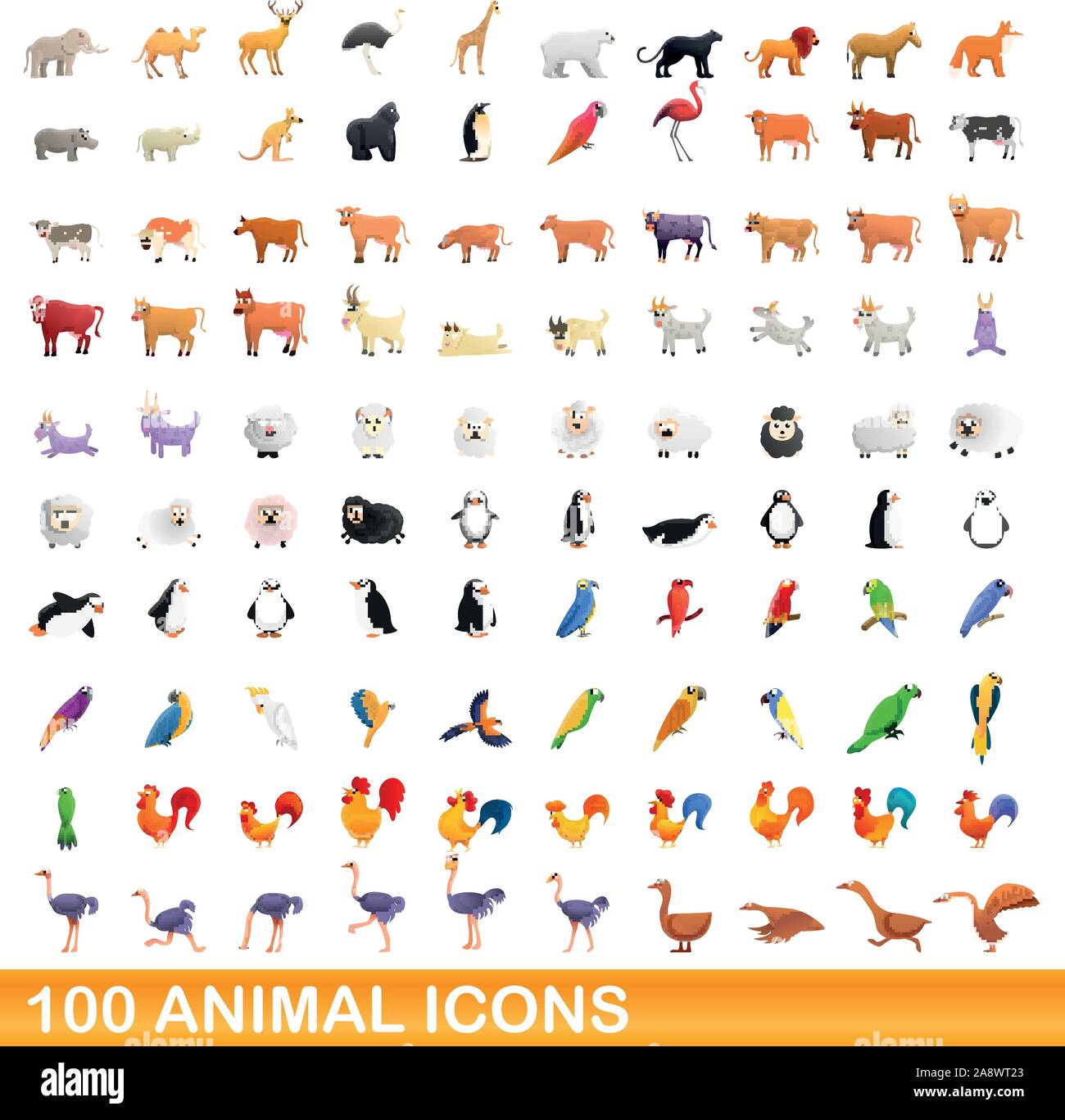100 animal icons set. Cartoon illustration of 100 animal icons vector ...