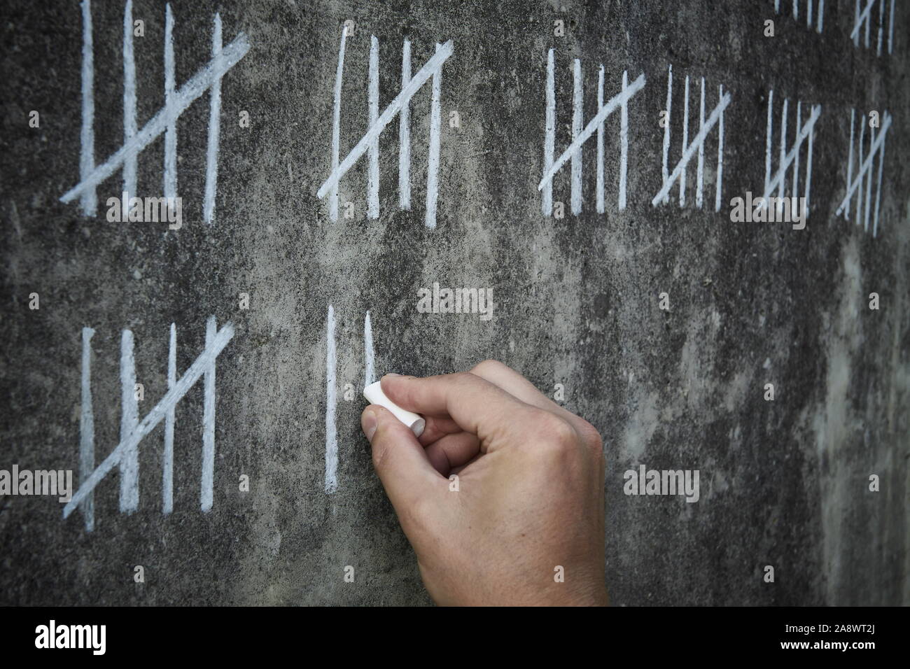 counting days in prison - handwritten lines of white chalk Stock Photo ...