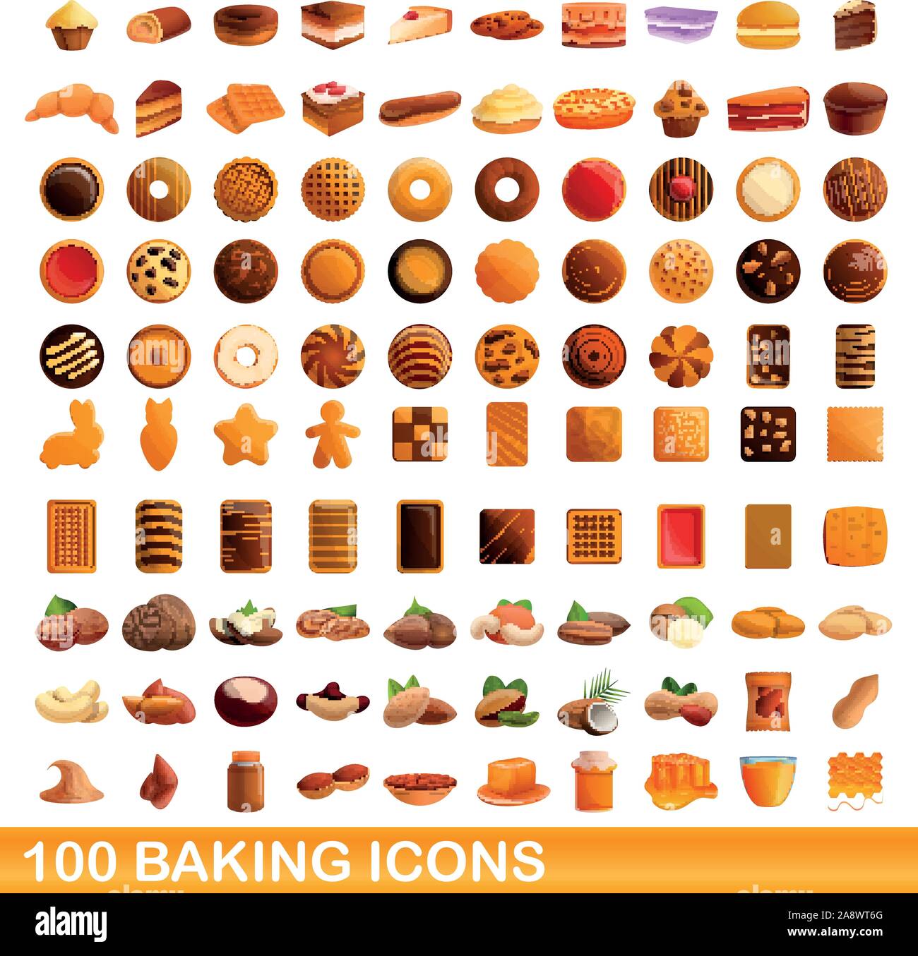 100 baking icons set. Cartoon illustration of 100 baking icons vector ...