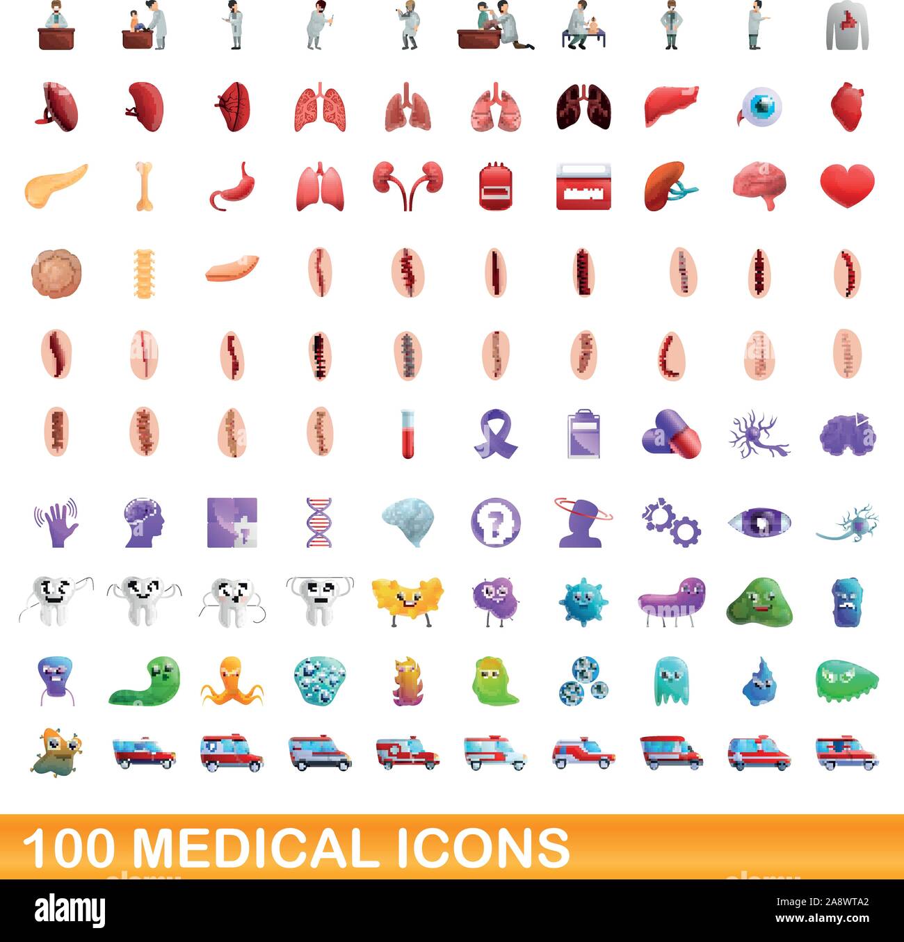 100 medical icons set. Cartoon illustration of 100 medical icons vector ...