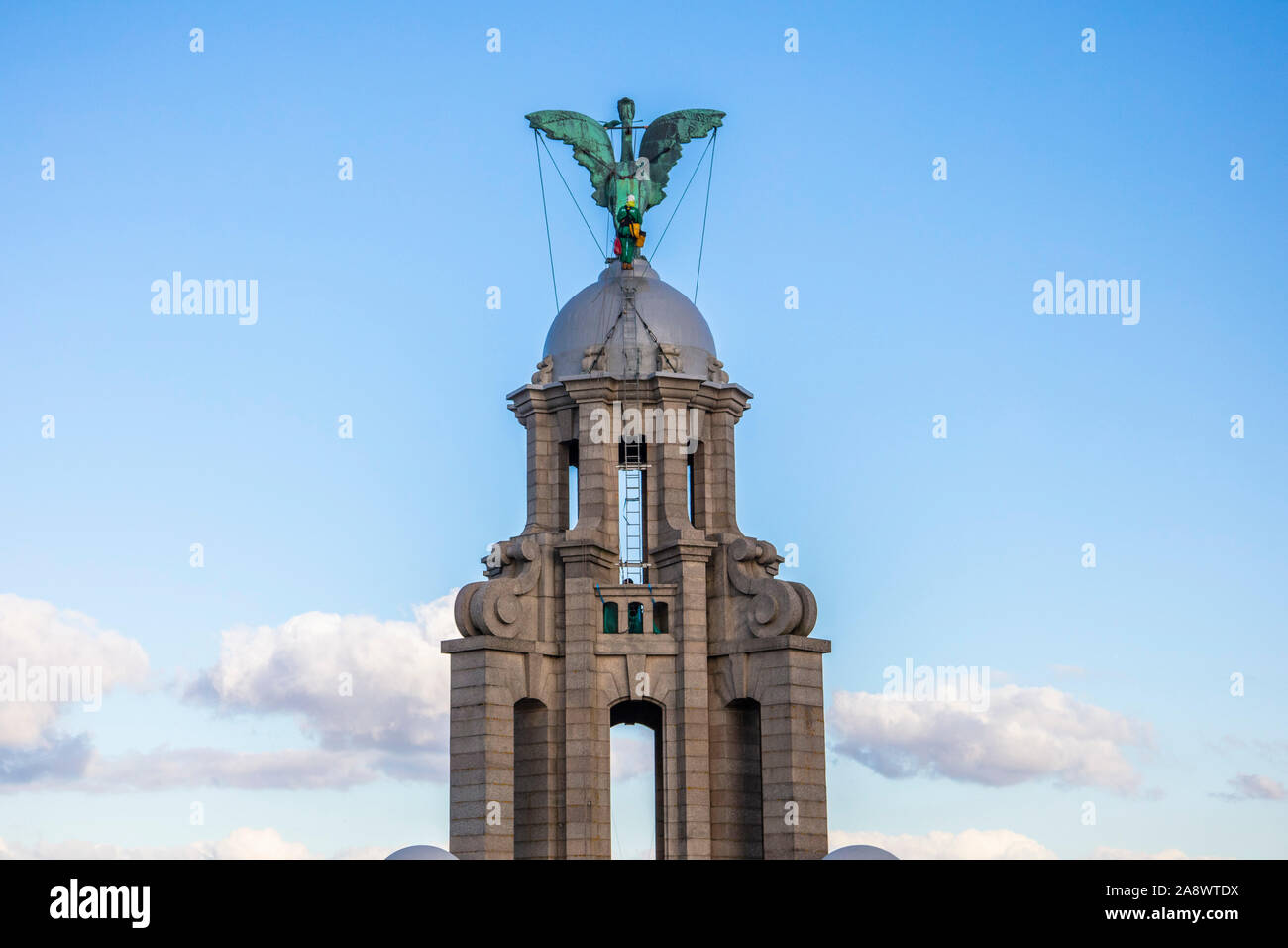Liverpool, UK - October 30 2019: One of the Liver birds on top of the ...