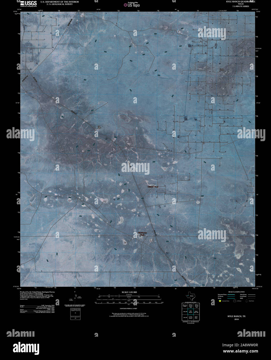 USGS TOPO Map Texas TX Kyle Ranch 20100224 TM Inverted Restoration ...