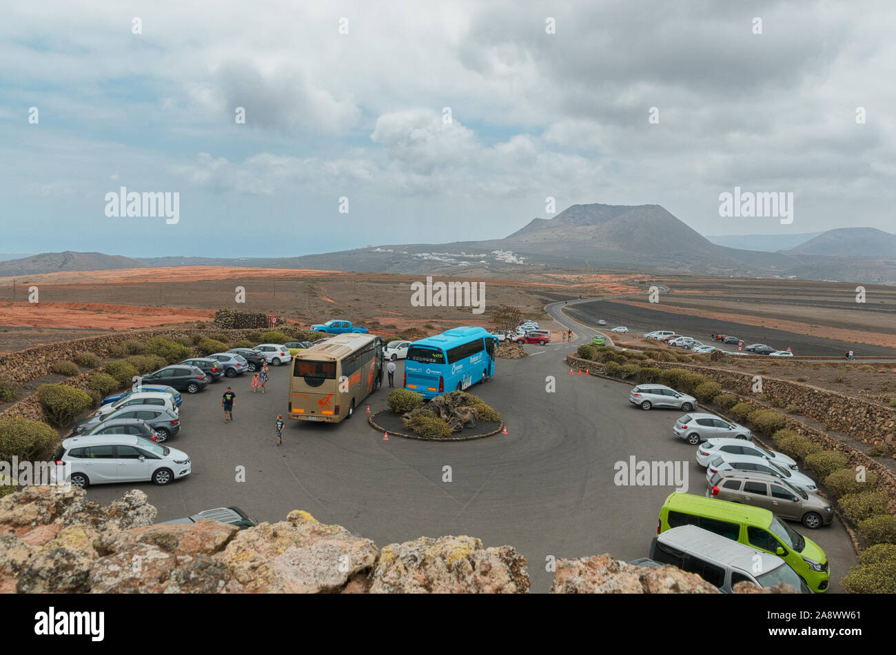Lanzarote,Canary islands, Spain-August 31, 2018.Tourist buses and cars ...