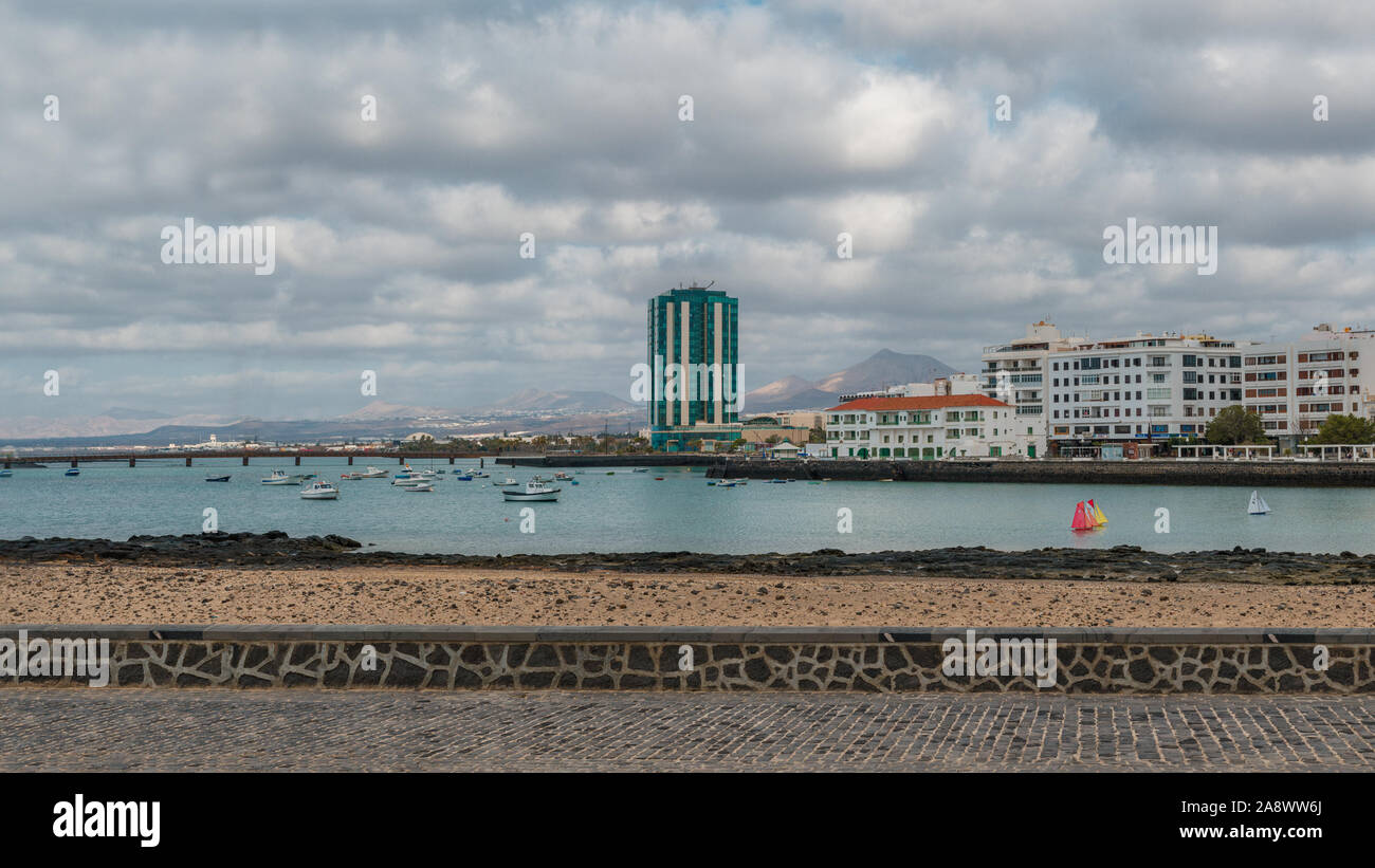 Coastal view of Arrecife , capital of Lanzarote,Canary Islands,Spain ...