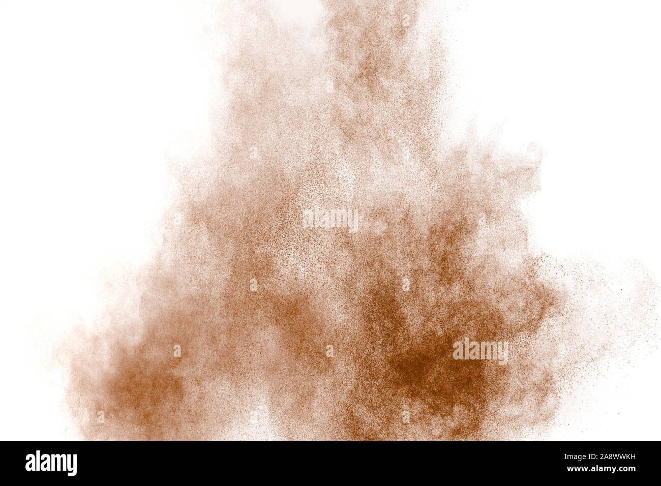 Brown dust explosion cloud.Brown particles splatter on white background ...