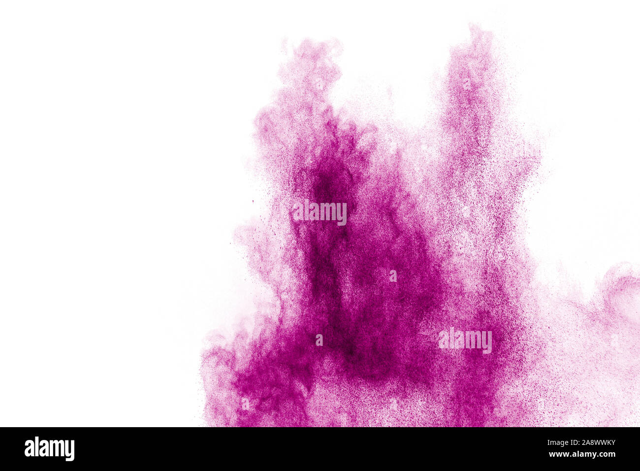 Explosion of pink colored powder isolated on white background.Pink dust ...