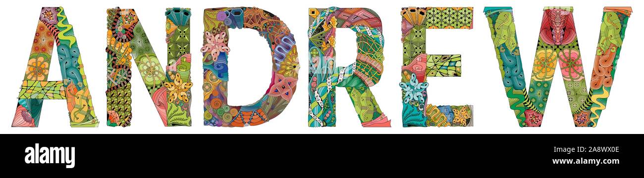 Male name ANDREW. Vector decorative zentangle object Stock Vector Image ...