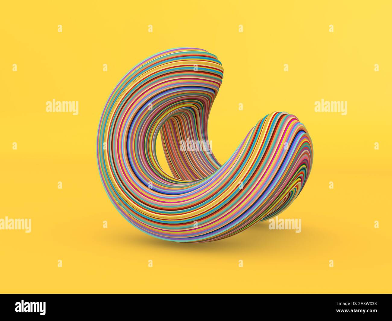 Curved abstract object against a yellow background. 3d render ...