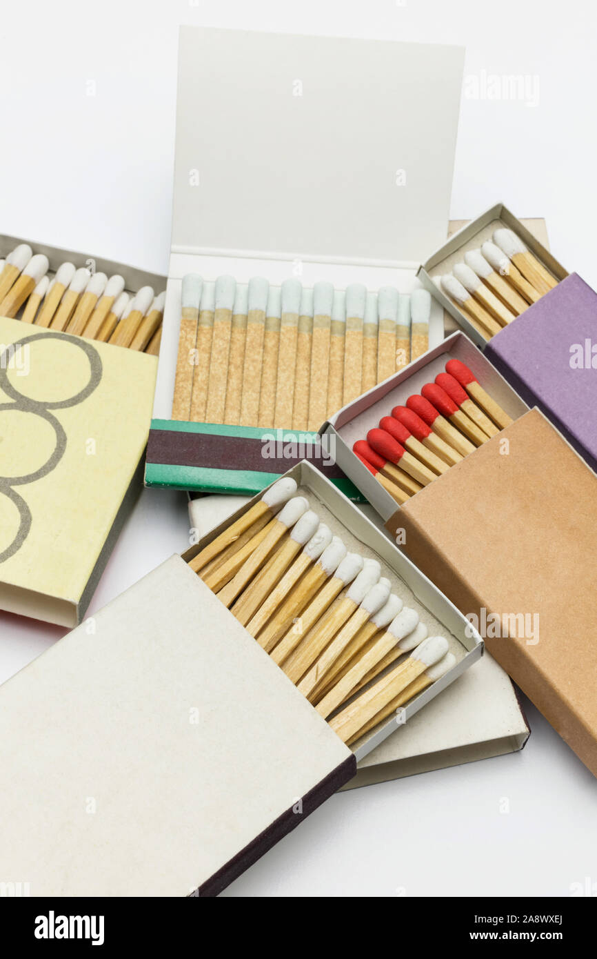 Close-up of open matchboxes, isolated on white background Stock Photo ...