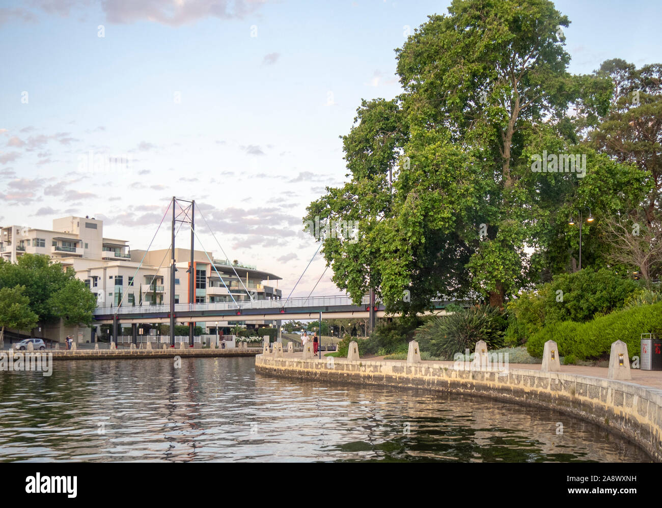 Limestone riverwall along Claisebrook Cove and Trafalgar Bridge ...