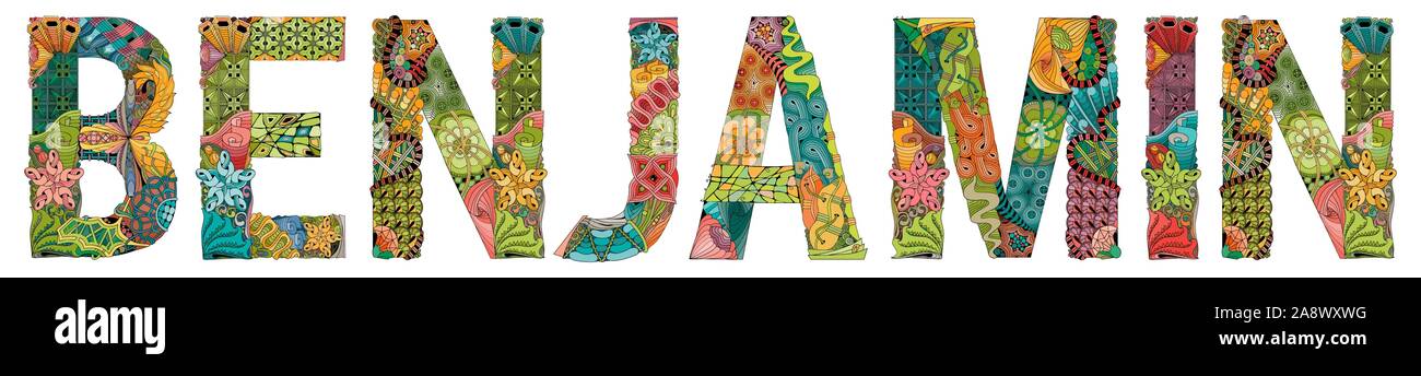 Male name BENJAMIN. Vector decorative zentangle object Stock Vector ...