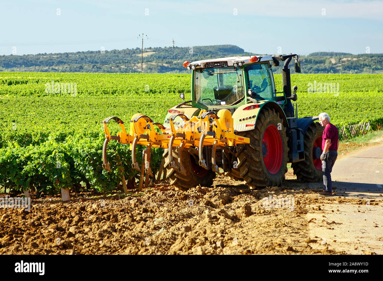farm equipment, cultivator, machinery, man, grand cru vineyard; wine ...