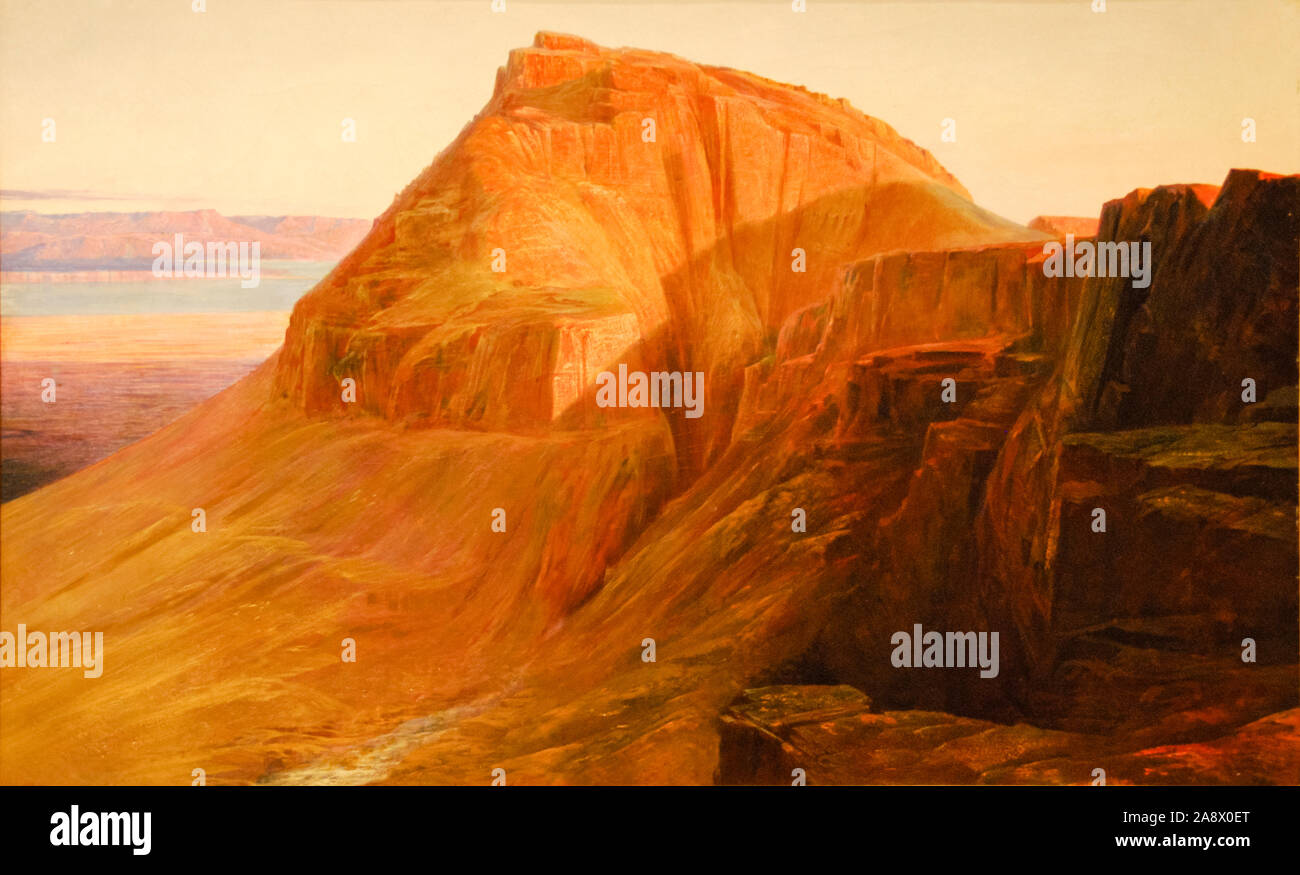 Edward Lear, landscape painting, Masada on the Dead Sea, (Sebbeh on the ...