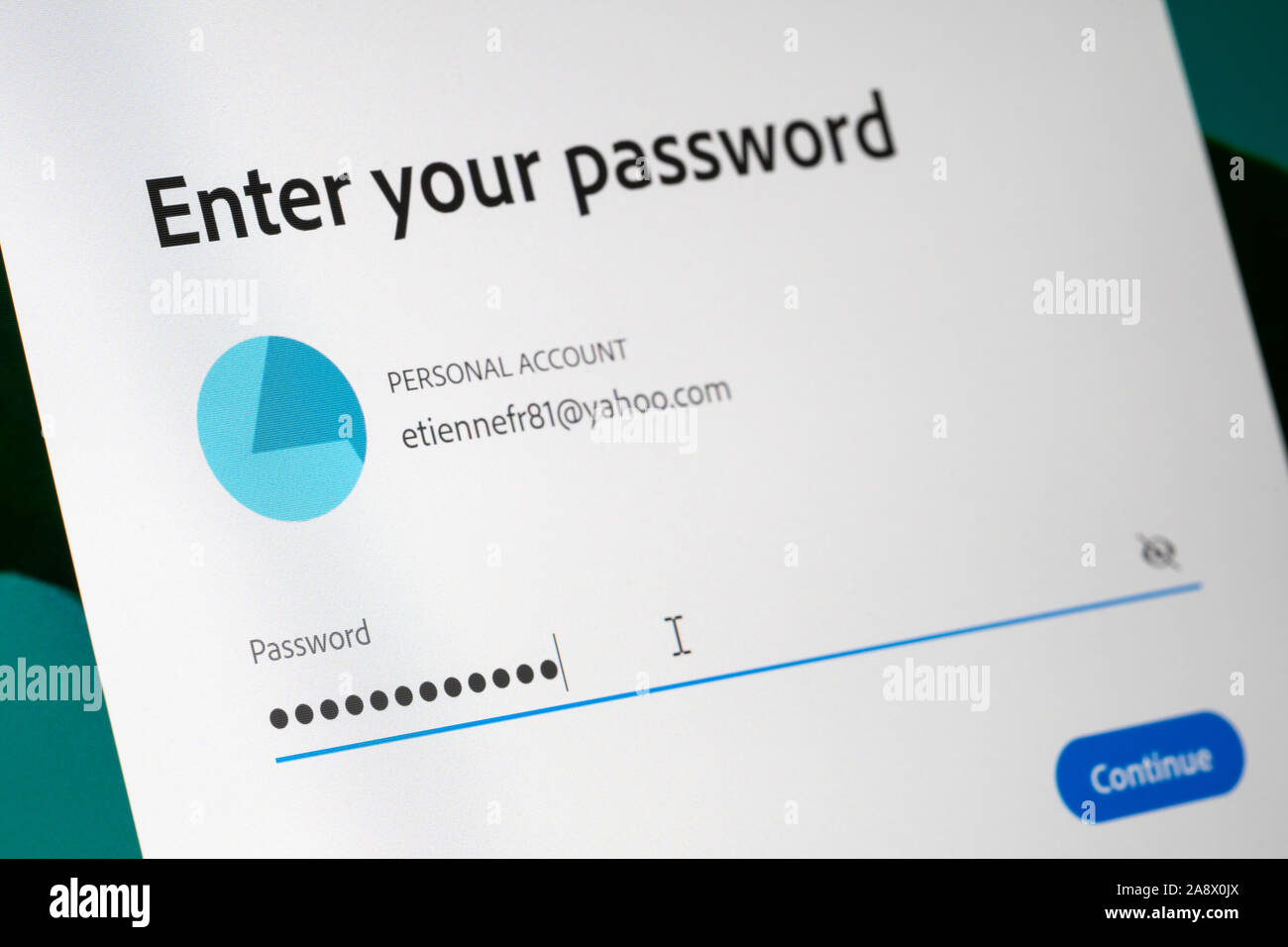 An "enter your password" web page from the Adobe website Stock Photo ...