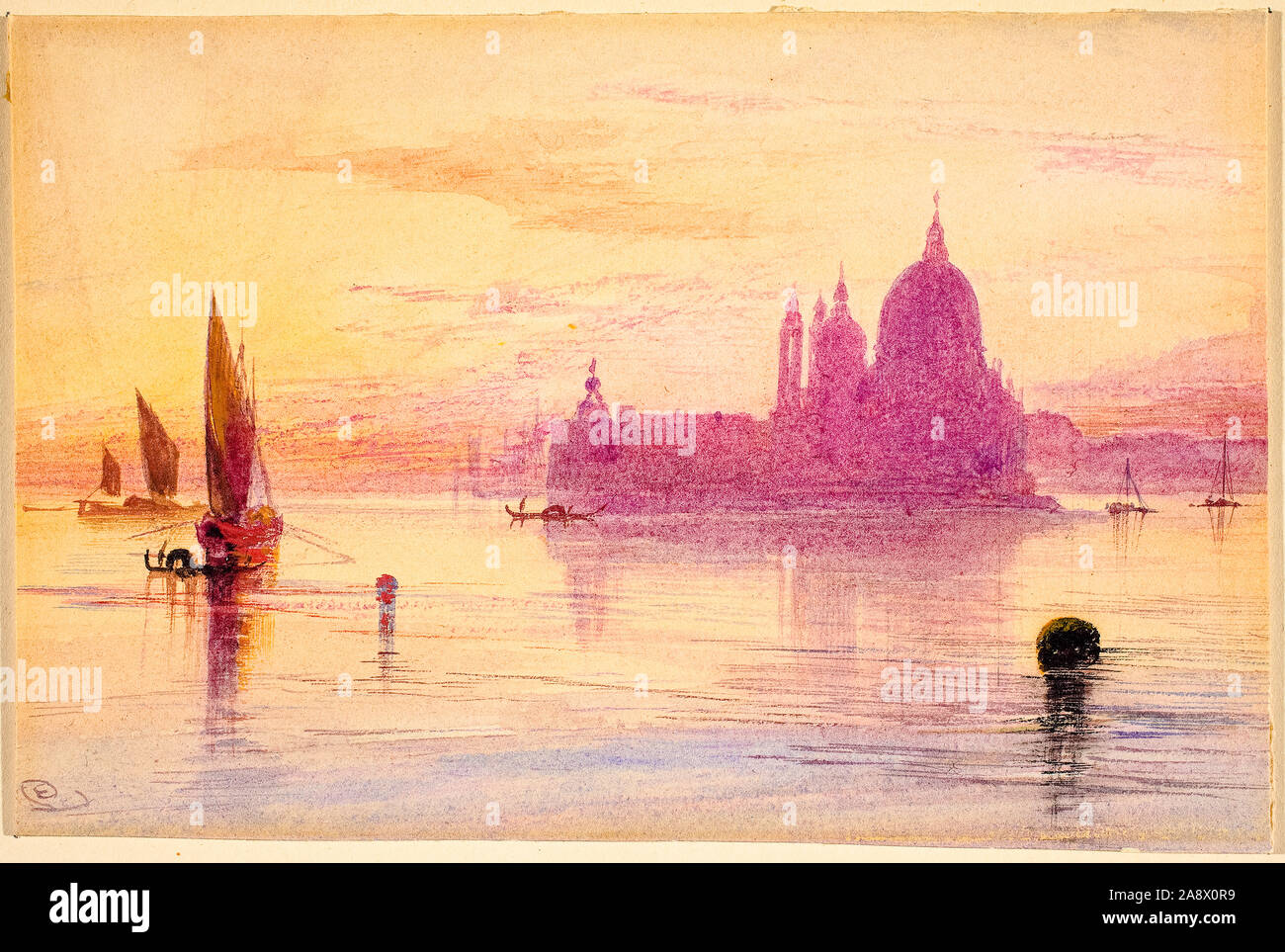 Edward Lear, Santa Maria della Salute, Venice, at Sunset, landscape ...