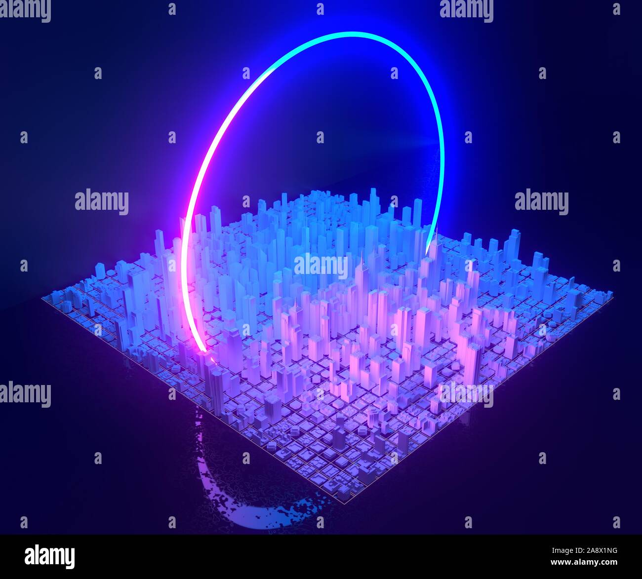 Futuristic skyscrapers. The flow of digital data. City of the future ...