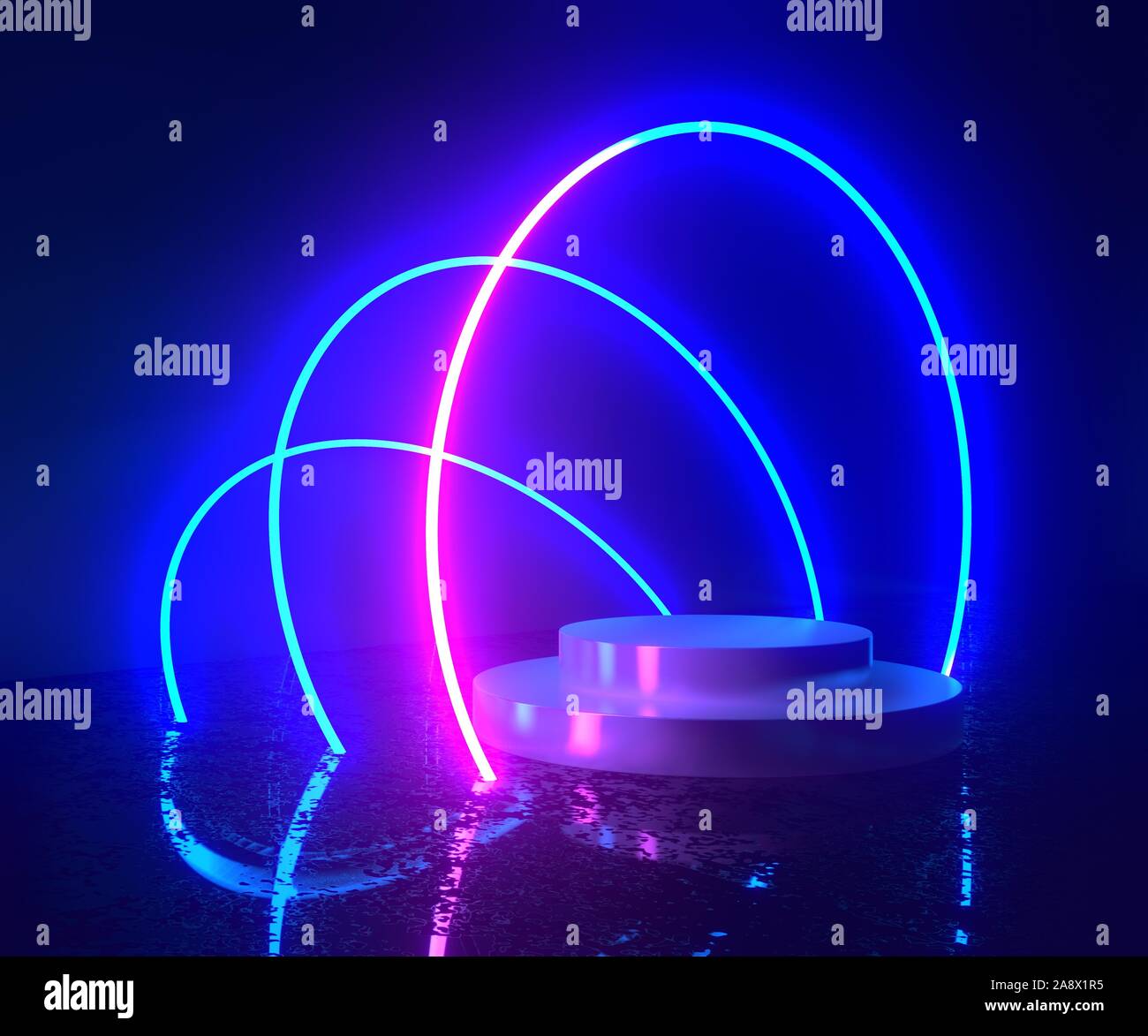 3d rendering, neon light, glowing lines, ultraviolet, stage, portal ...