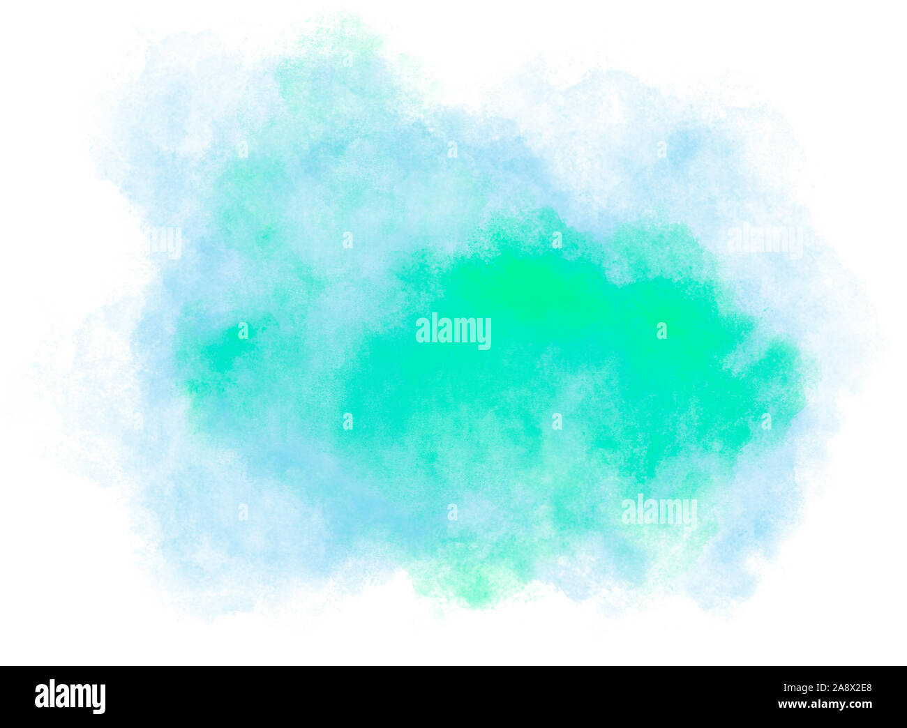 Light blue and green watercolor cloud splash on white background Stock ...