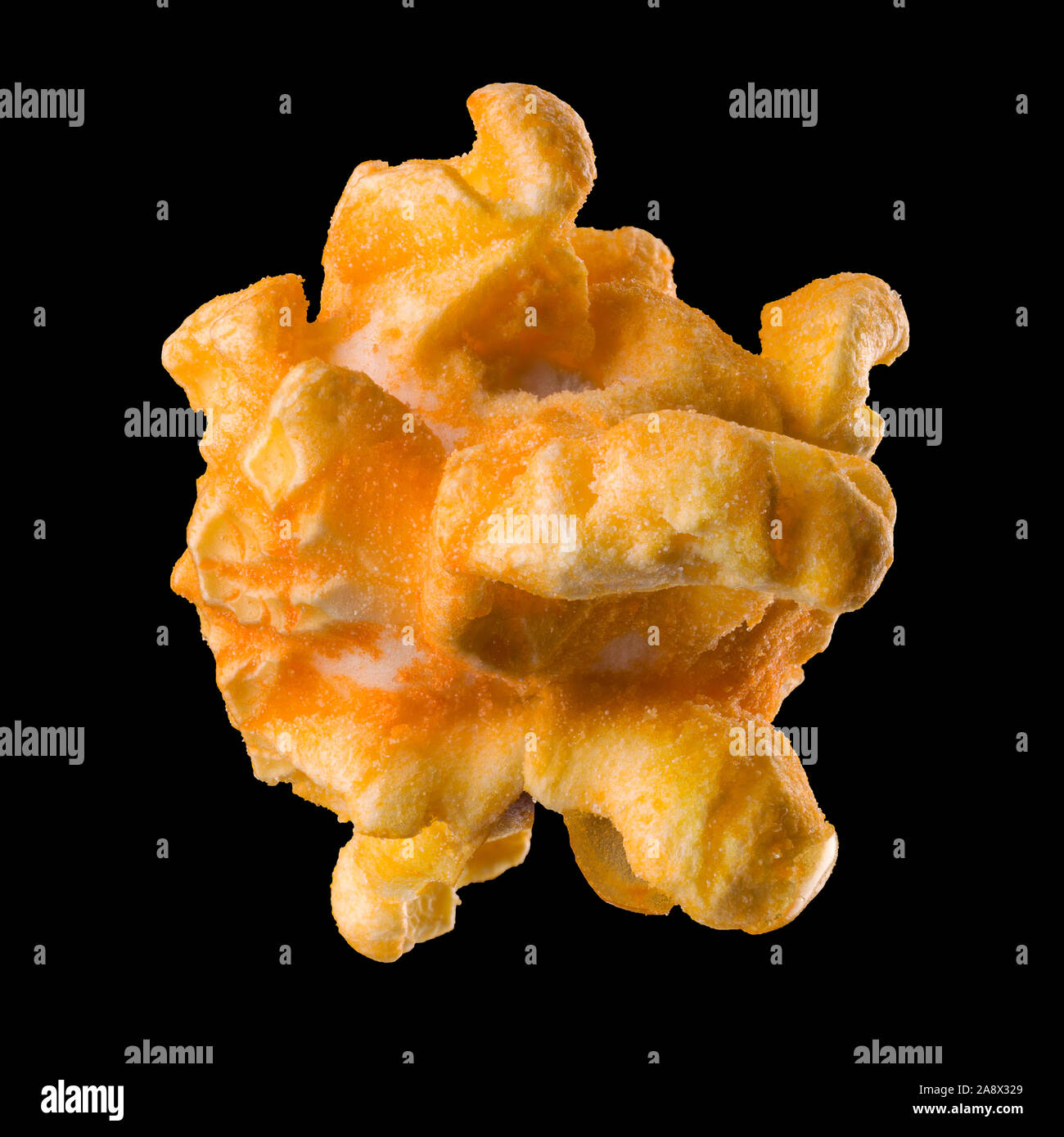 Single popped popcorn on a black backgroundwith clipping path Stock ...