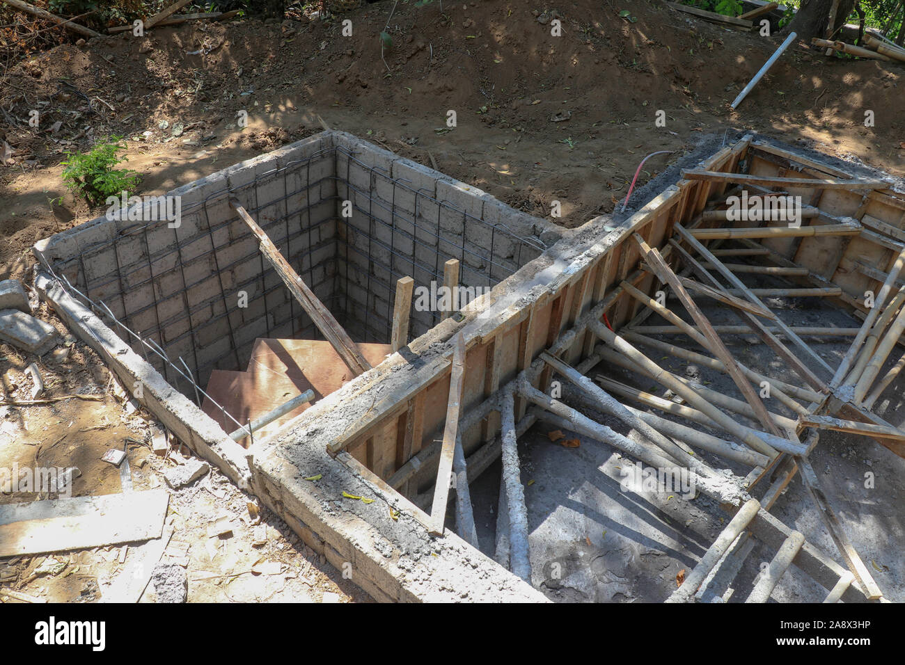Underground service room for pool filtration. Construction of swimming ...