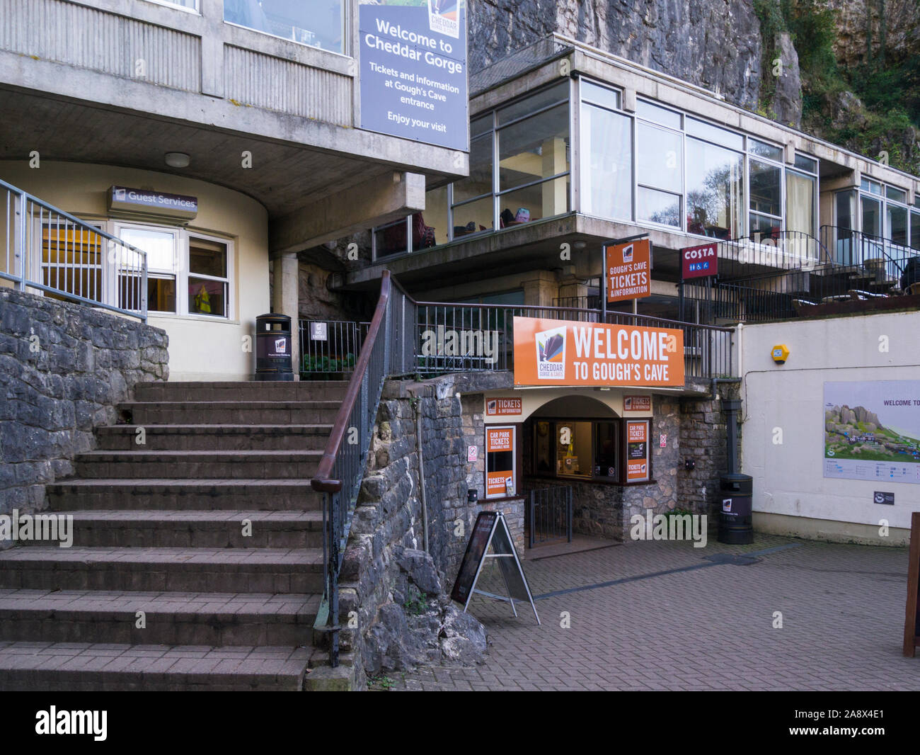 Entrance to Gough's Cave Cheddar Gorge and Caves Somerset England UK ...