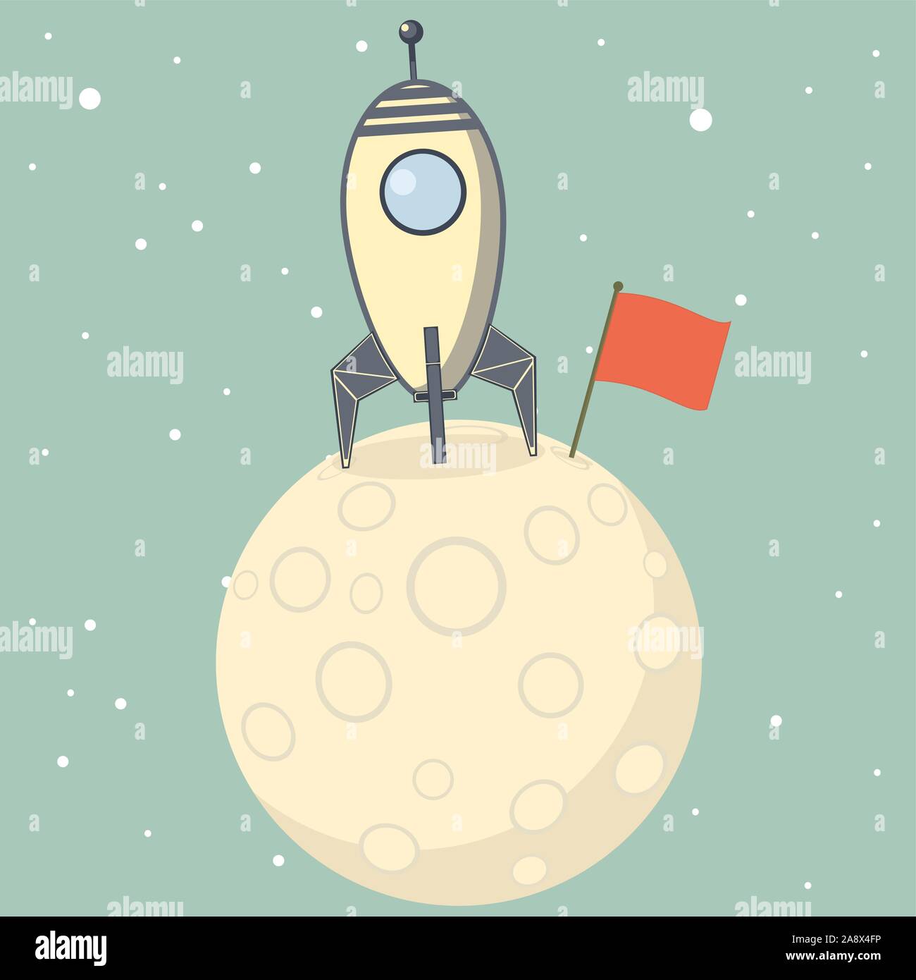 Rocket spaceship landed on moon. Success concept Stock Vector Image ...