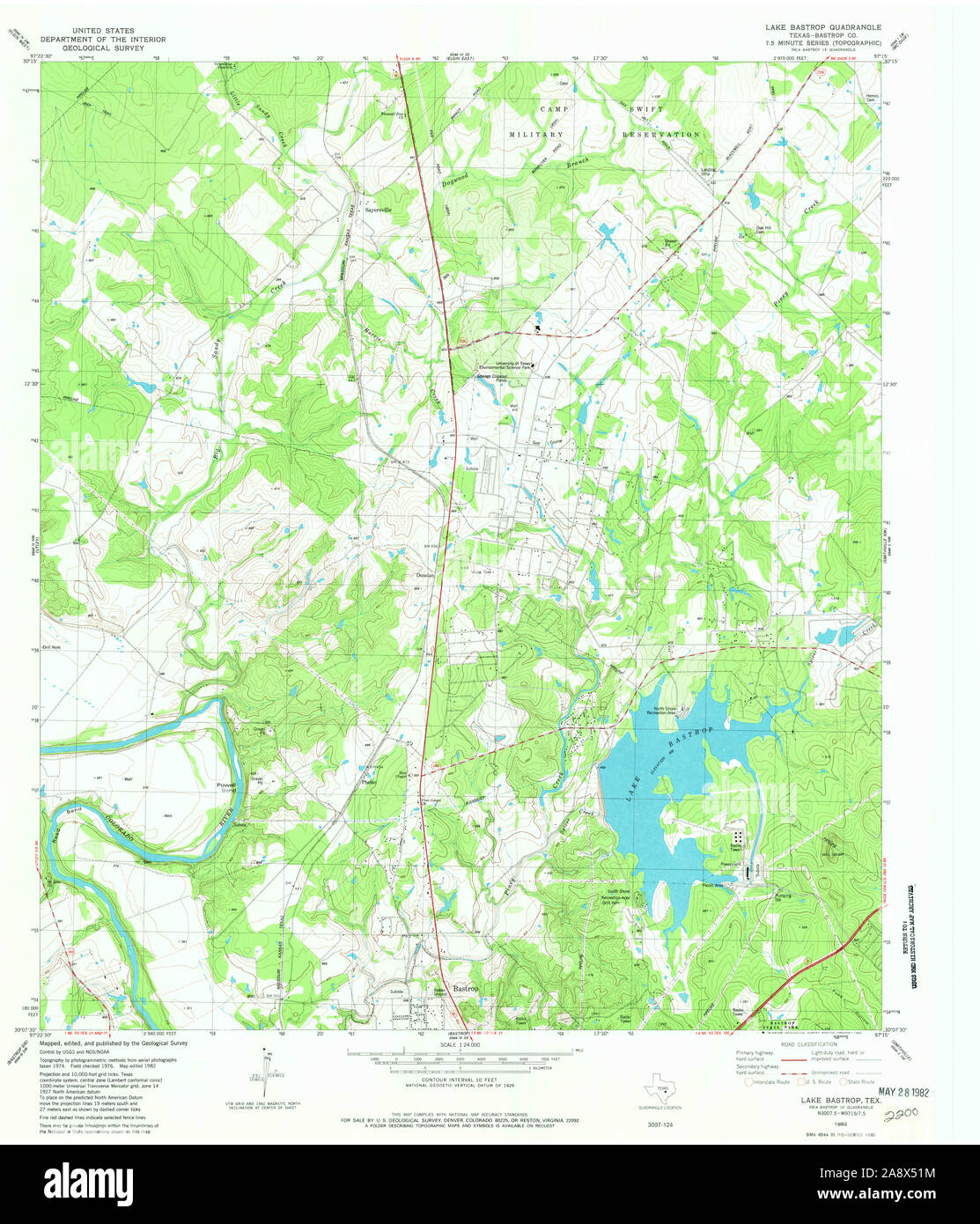 USGS TOPO Map Texas TX Lake Bastrop 110191 1982 24000 Restoration Stock ...