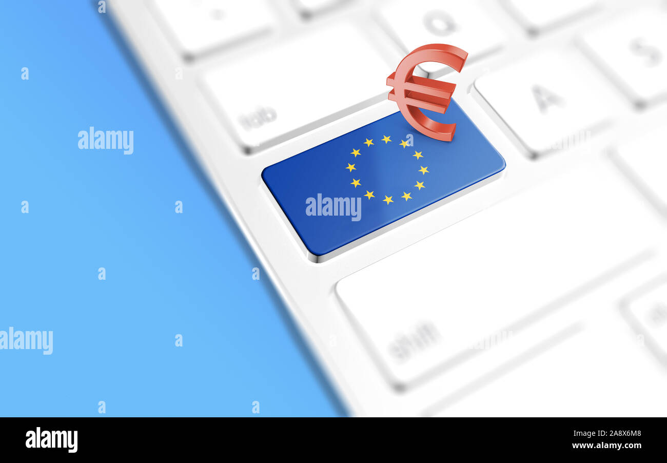 Laptop or desktop computer keyboard focus on one key with European ...